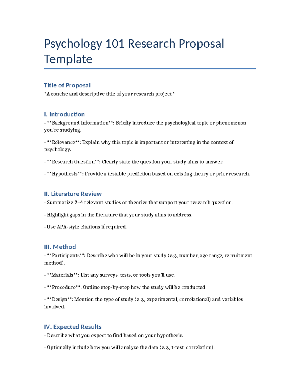 Psych 101 Research Proposal Template: Structure & Guidelines - Studocu