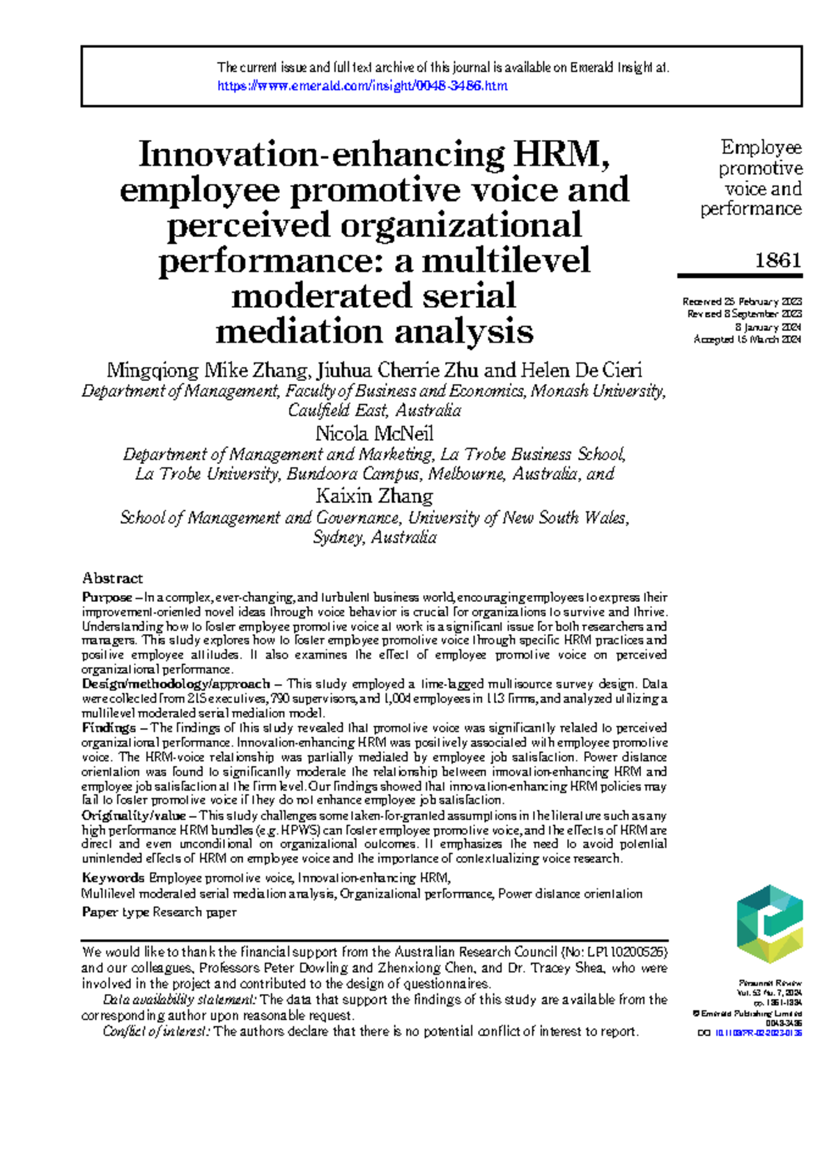 HRM and Employee Promotive Voice: Impact on Organizational Performance ...