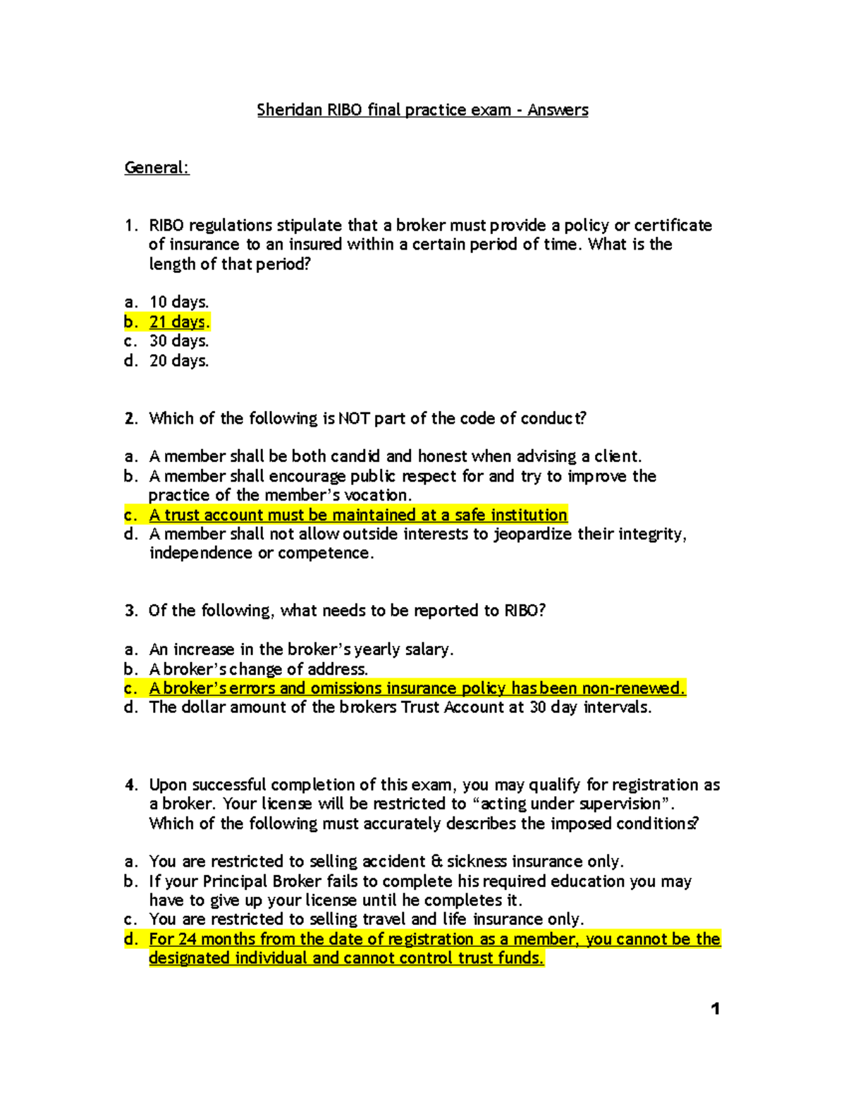 Sheridan RIBO Level 1 Final Practice Exam Answers and Review - Studocu