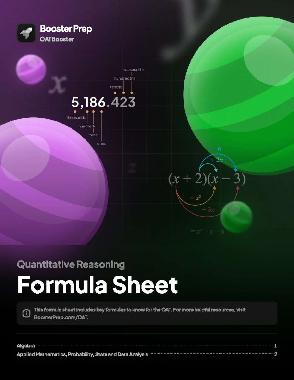 OATBooster Quantitative Reasoning Formula Sheet 2025 - Studocu