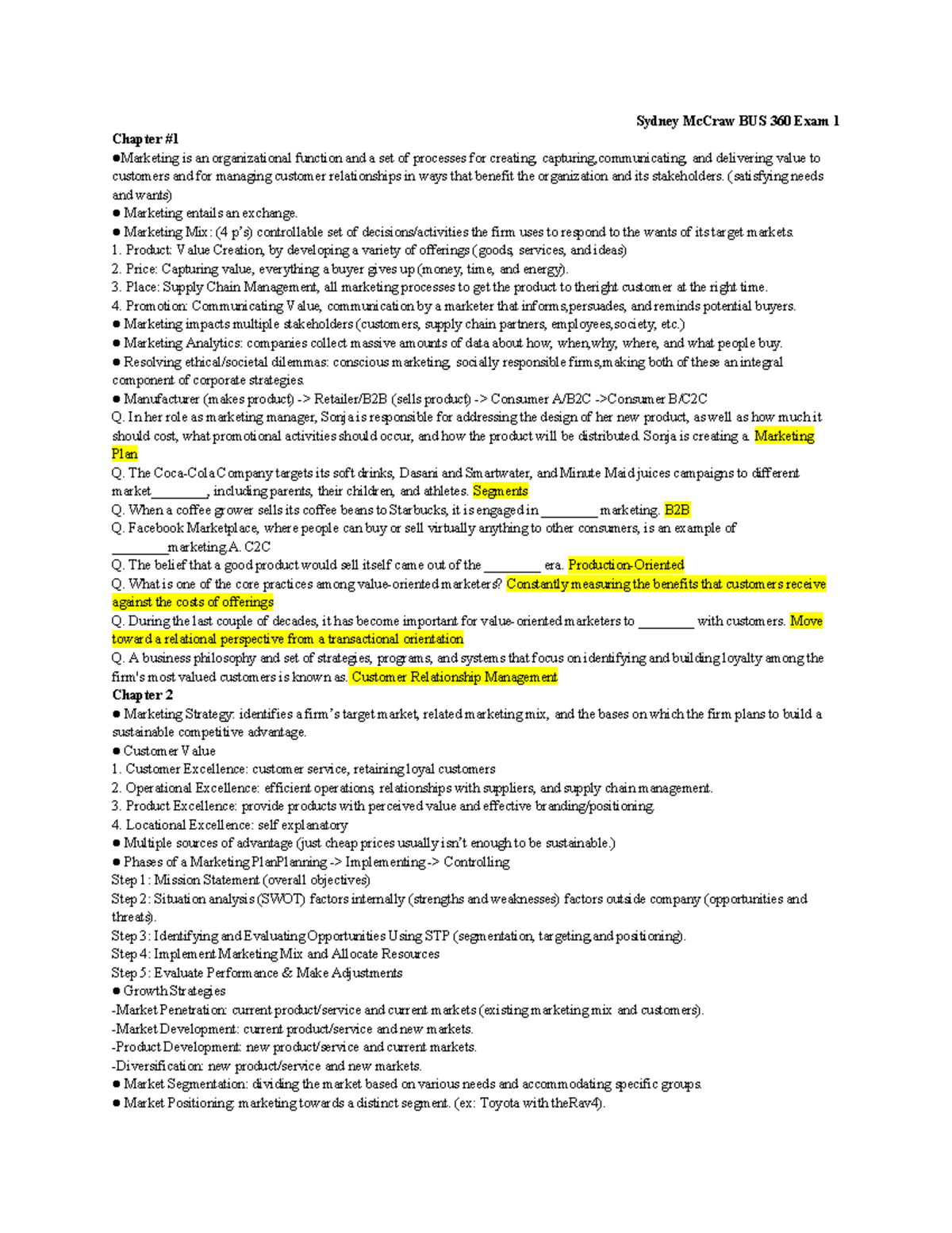 BUS 360 Exam 1 - Exam 1 Study Guide - Sydney McCraw BUS 360 Exam 1 ...