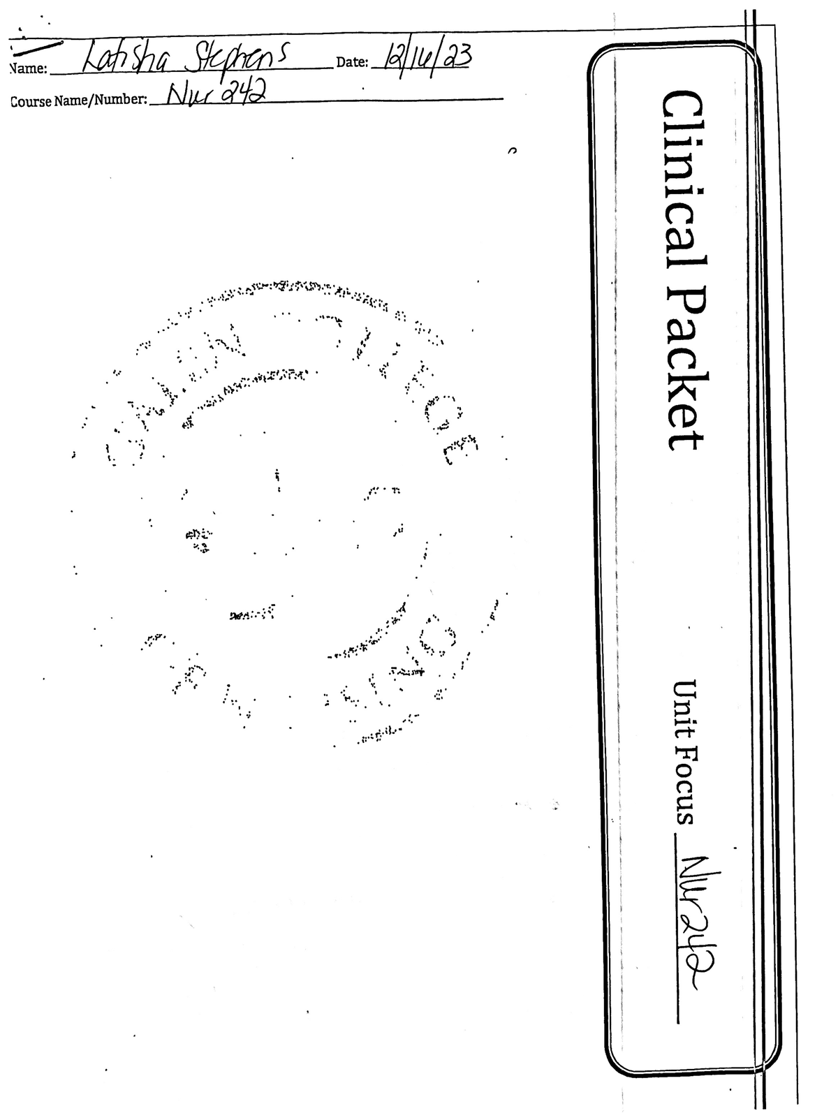 Example clinical packet - NUR242 - Studocu