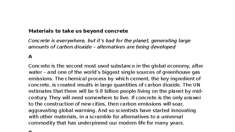 Exploring Alternatives to Concrete: Innovations and Challenges - Studocu