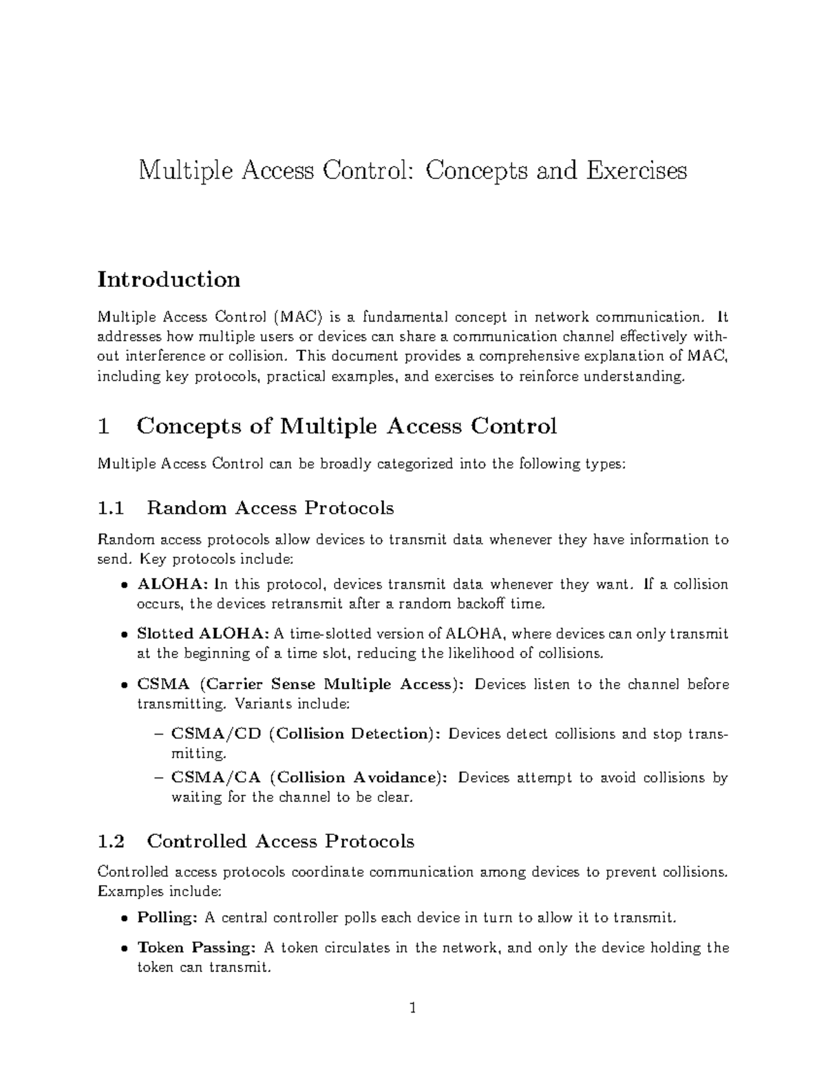 Exam - Construct exams and assignment and research - Multiple Access Control: Concepts and ...