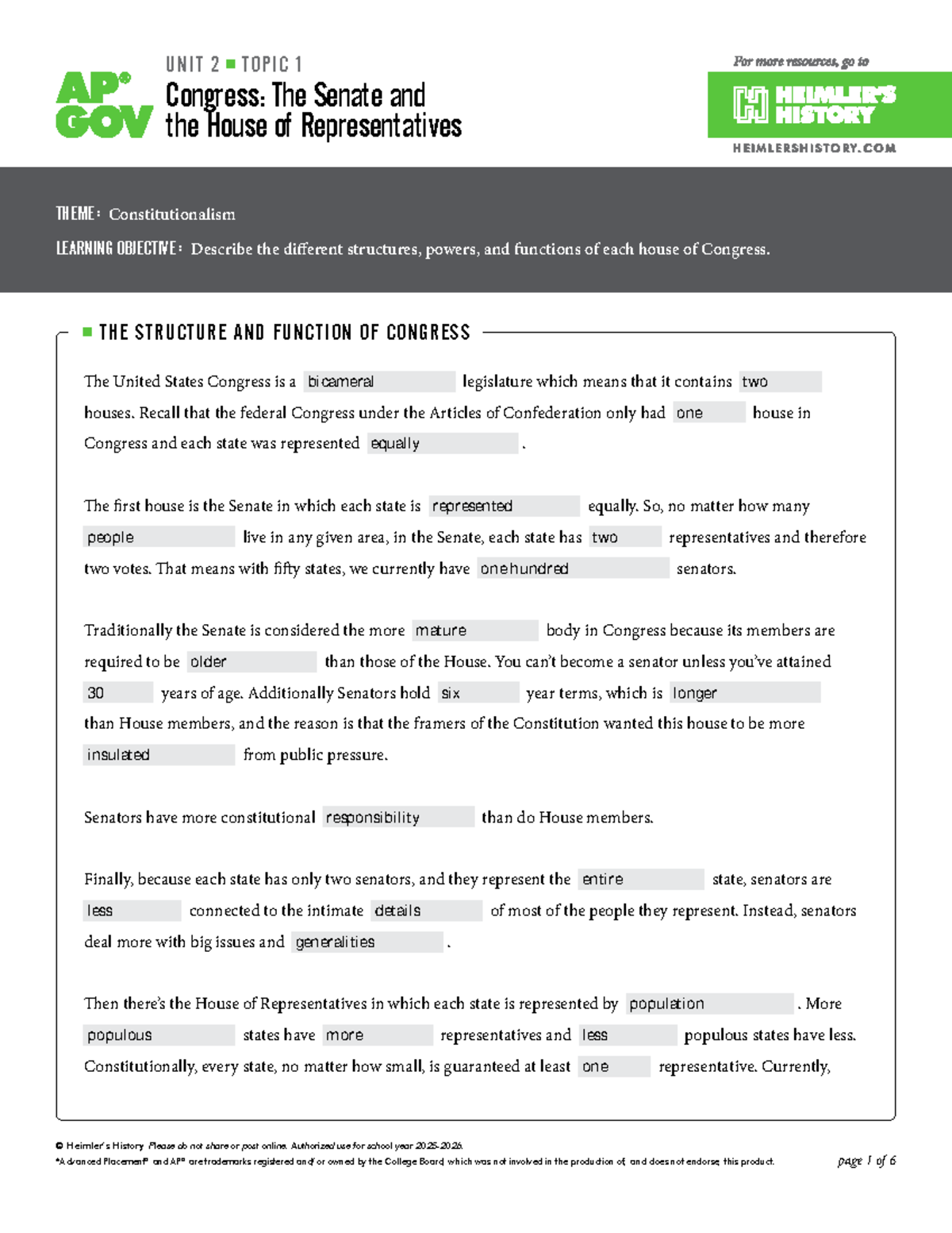 The Structure and Function of Congress: AP U.S. History Overview - Studocu