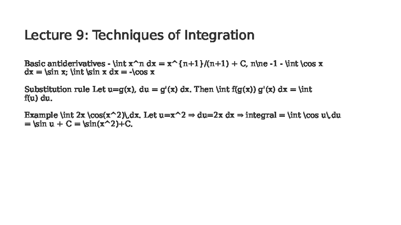 Lecture 9 - Course notes - MATH 100 - Lecture 9: Techniques of ...
