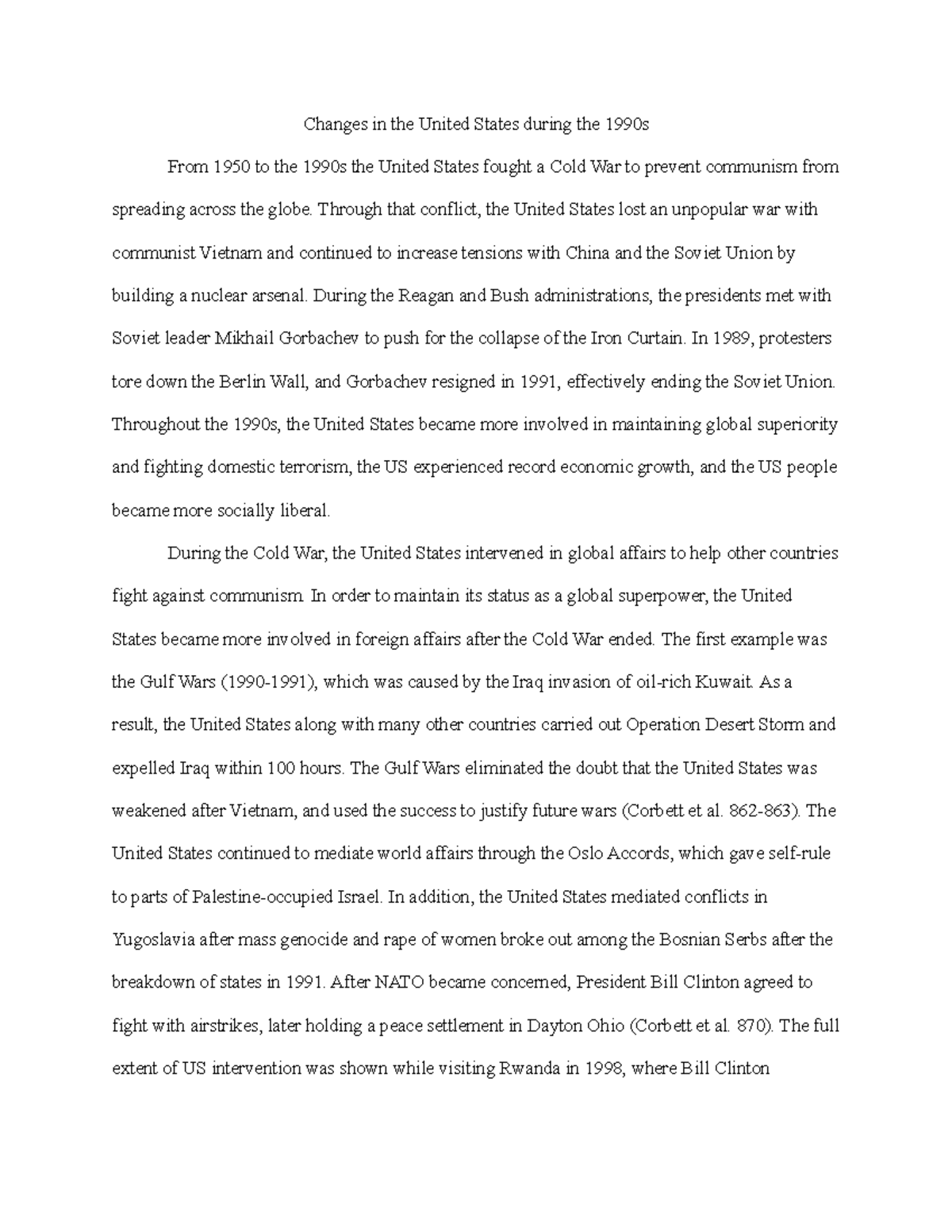 HIS 132 Final Essay: US Changes and Events in the 1990s - Studocu