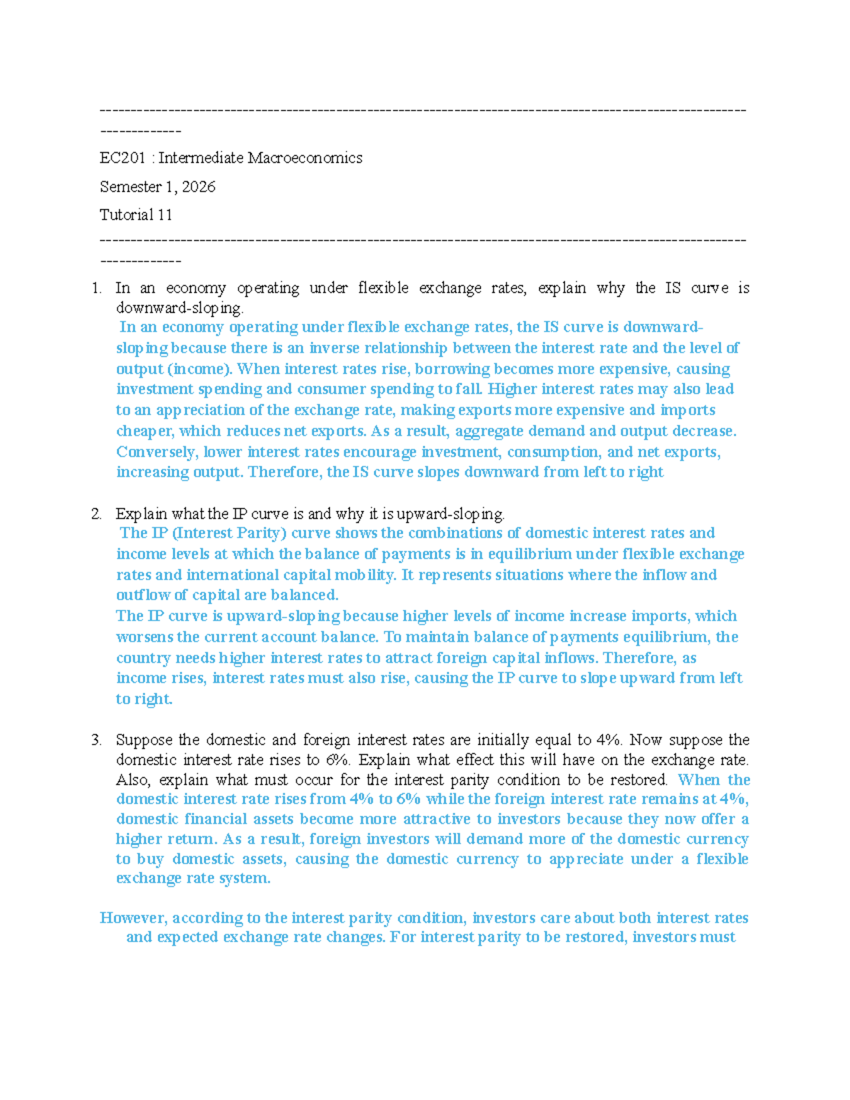 Intermediate Macroeconomics (ECON 202) Tutorial 11: IS and IP Curves ...