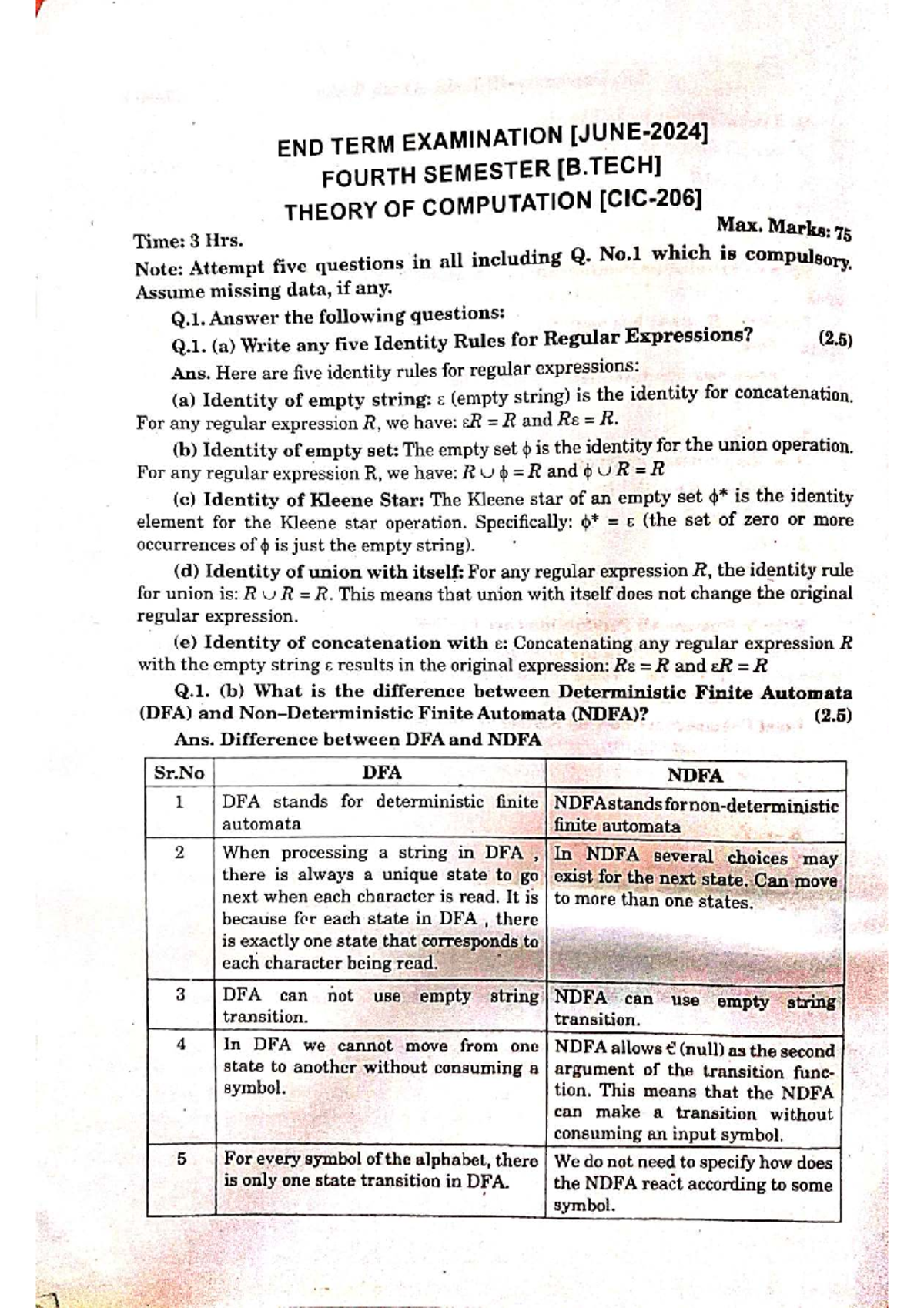 END TERM EXAMINATION 2024 - THEORY OF COMPUTATION (4TH SEM) - Studocu