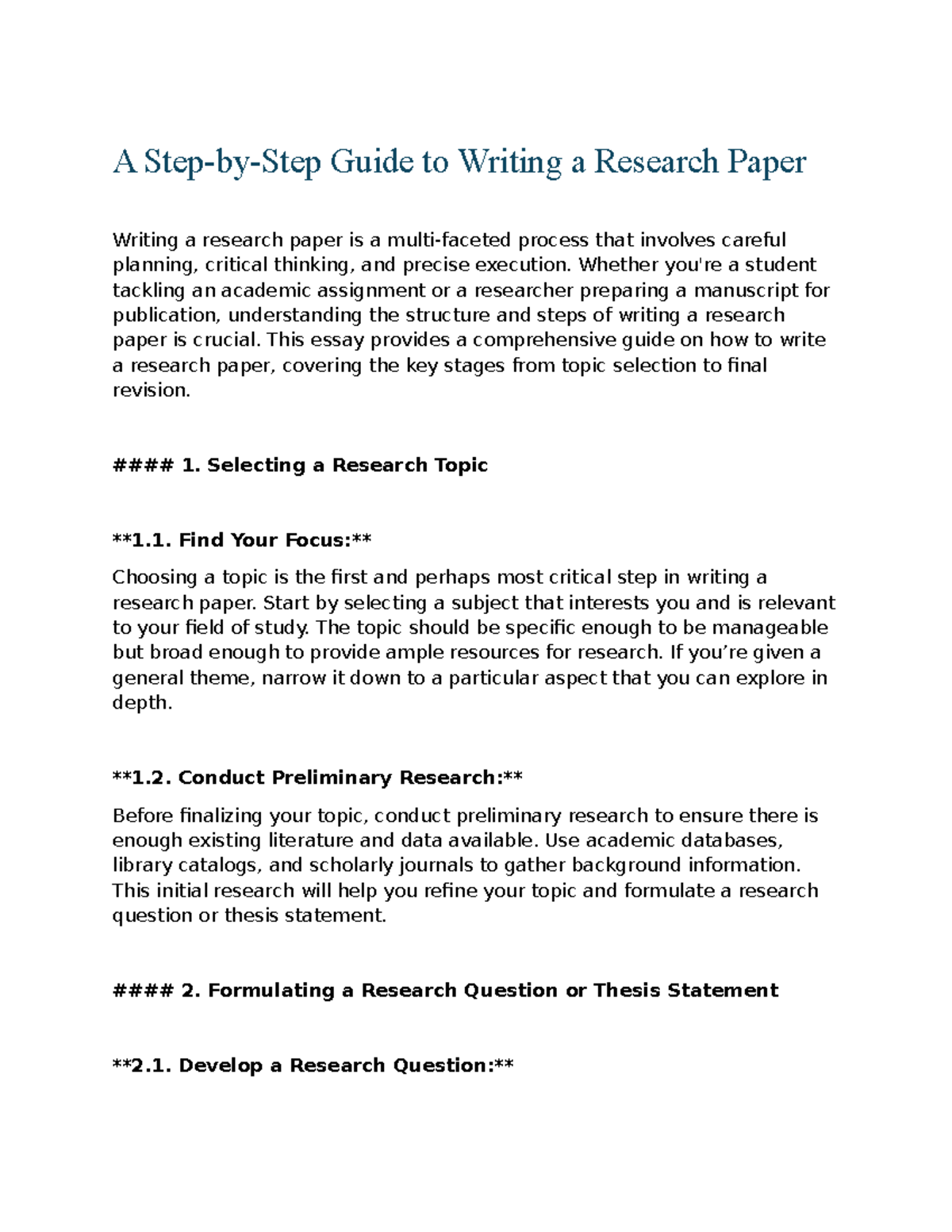 A Comprehensive Guide to Writing a Research Paper - Studocu