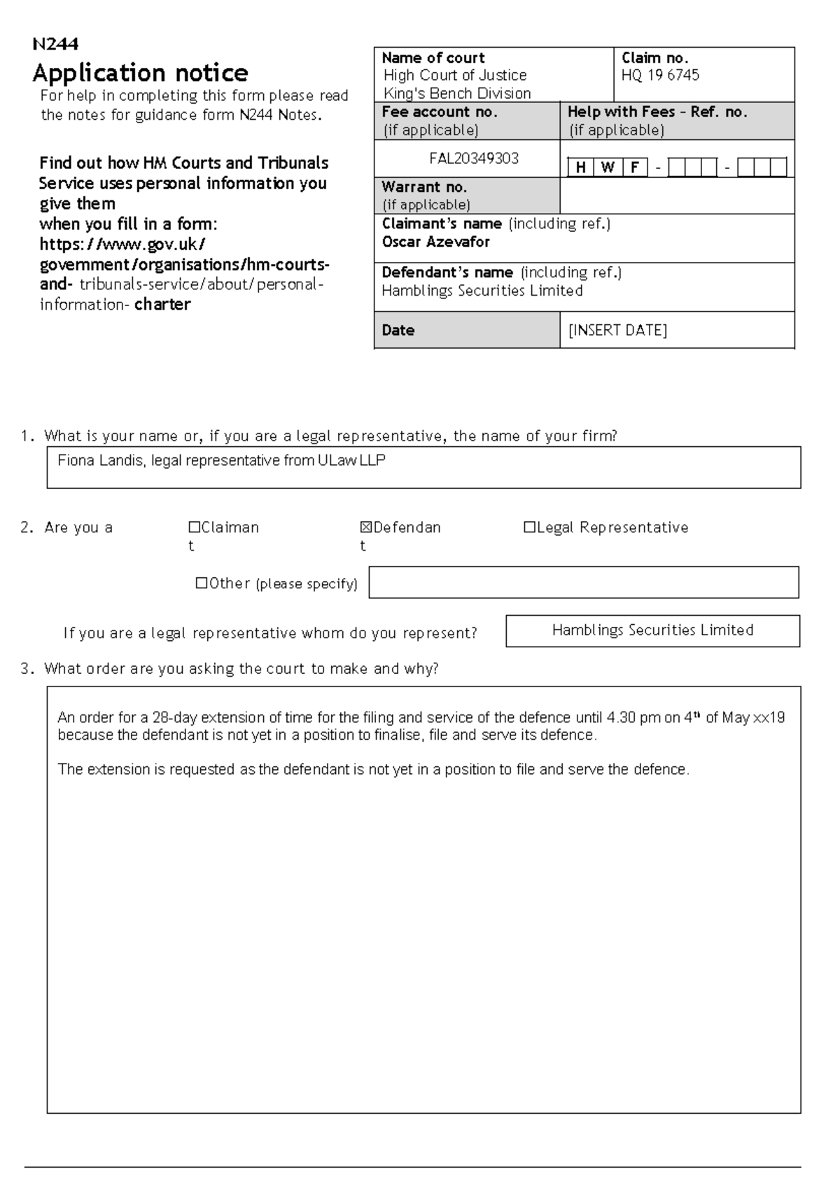 N244 - N244 - N Application notice For help in completing this form ...