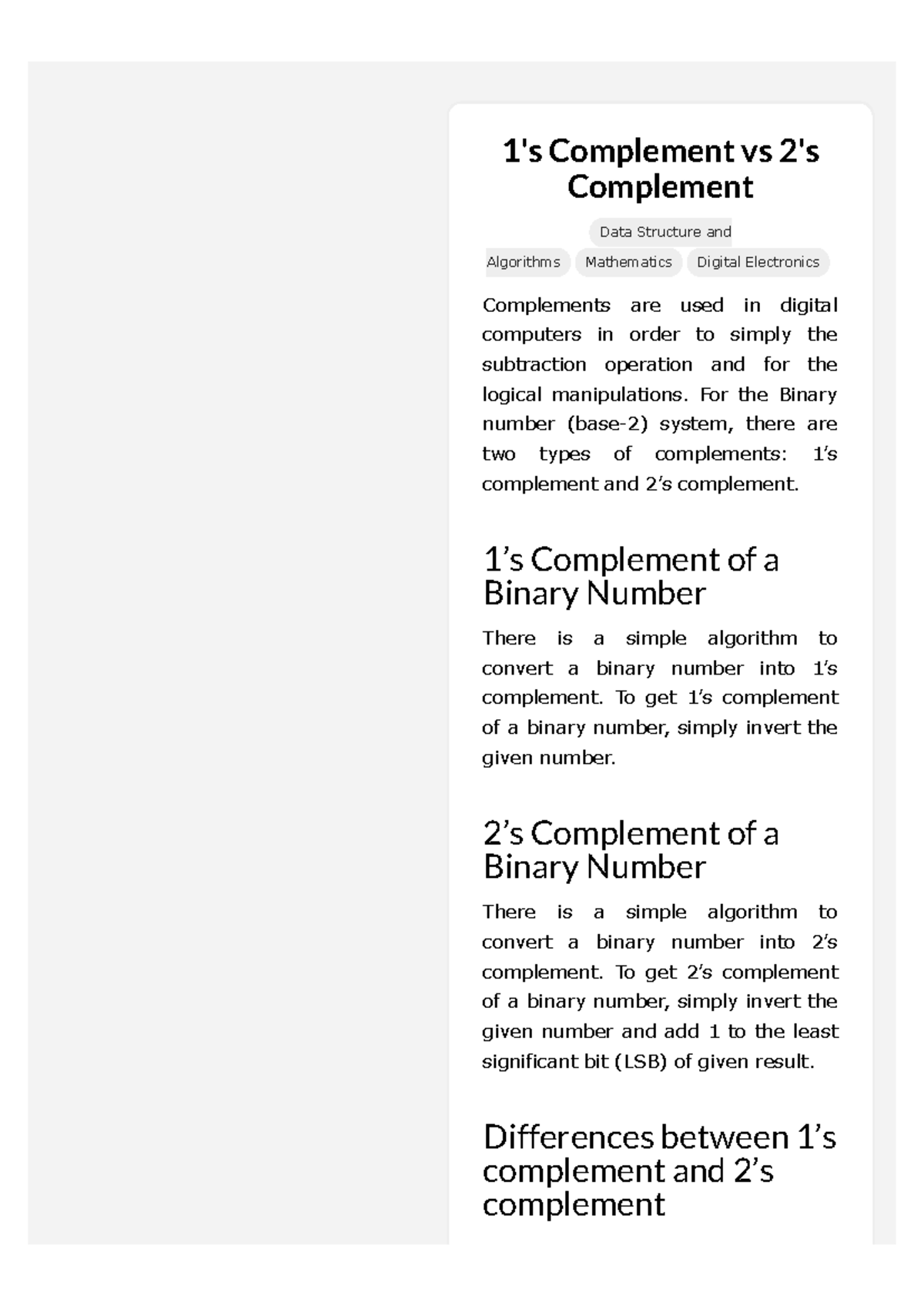 1s Complement vs 2s Complement - 1's Complement vs 2's Complement Data ...
