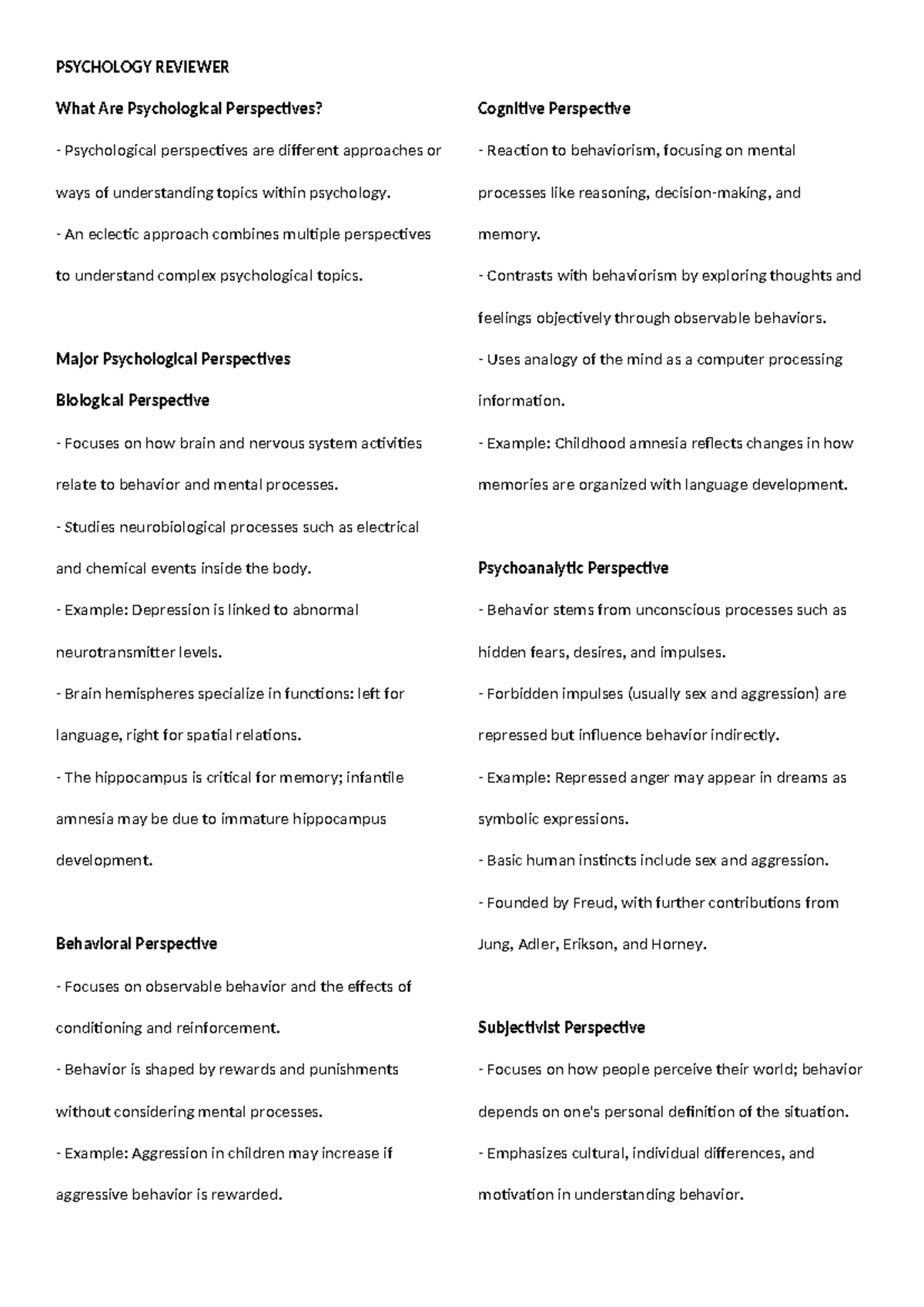 PSY 101: Psychology Perspectives Overview and Key Concepts - Studocu