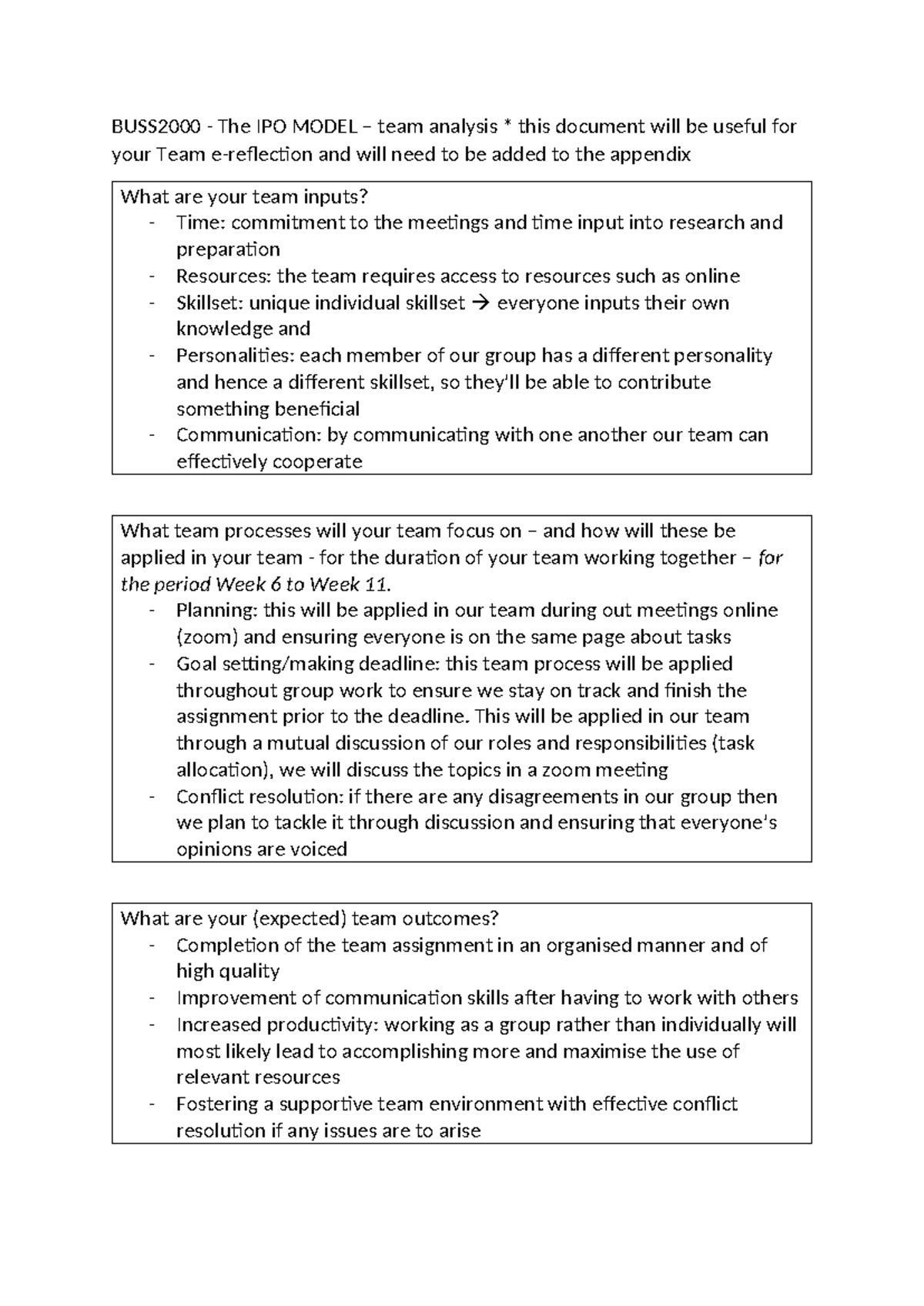BUSS2000 IPO Model Team Analysis - BUSS2000 - The IPO MODEL – team ...