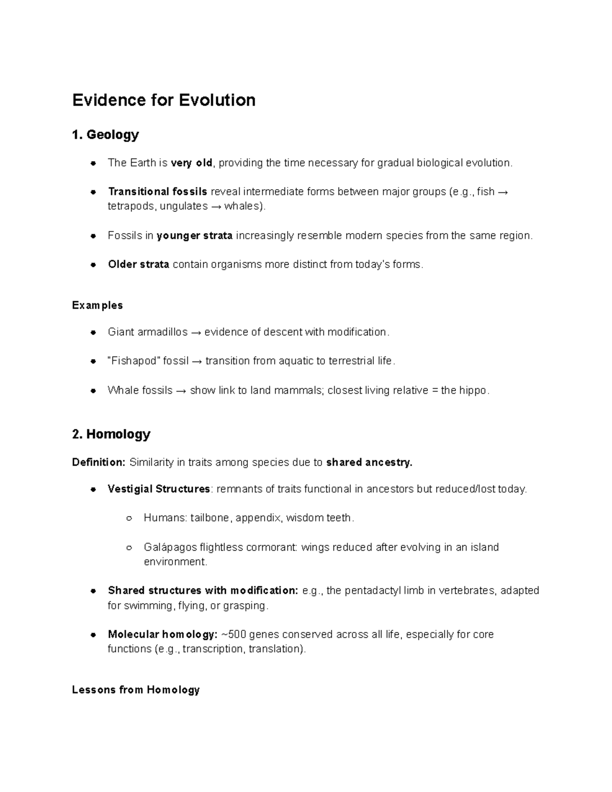 Lecture 3: Evidence for Evolution - Geology, Homology, Biogeography ...