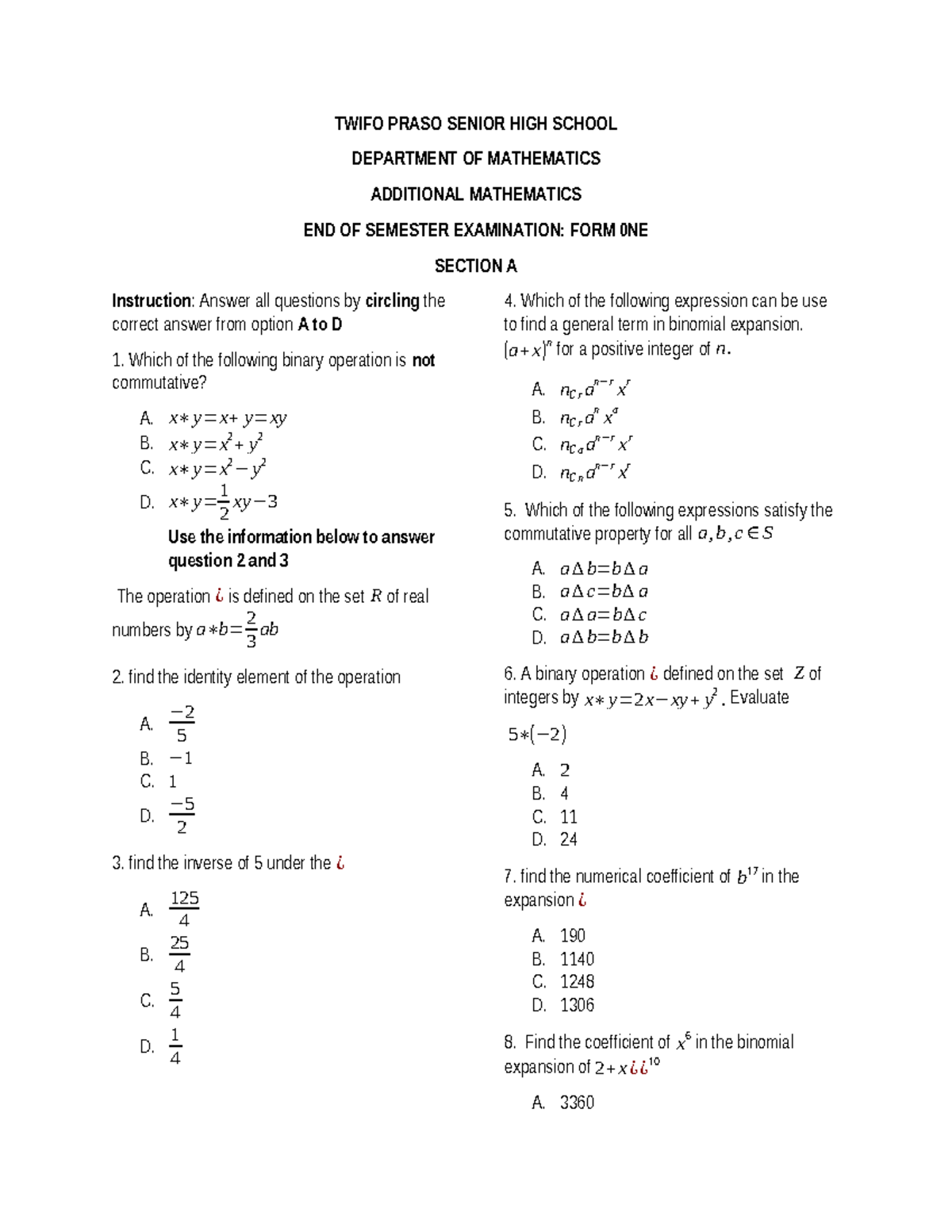 Pdf - ucc - TWIFO PRASO SENIOR HIGH SCHOOL DEPARTMENT OF MATHEMATICS ...