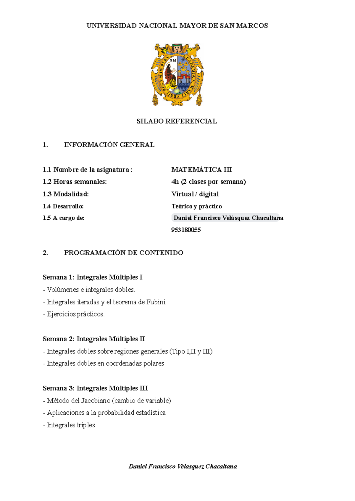Silabo MATEMÁTICA - Curso Virtual 2023 - Daniel Velásquez - Studocu