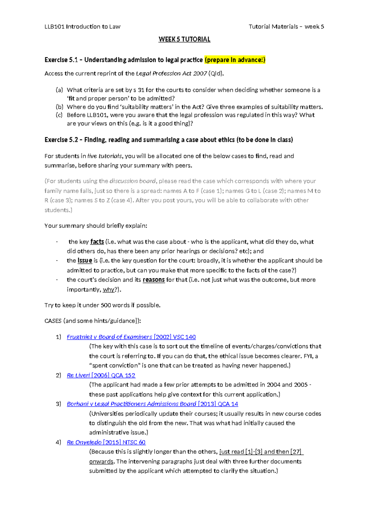 WEEK 5 Tutorial - LLB101 Introduction to Law Tutorial Materials – week ...