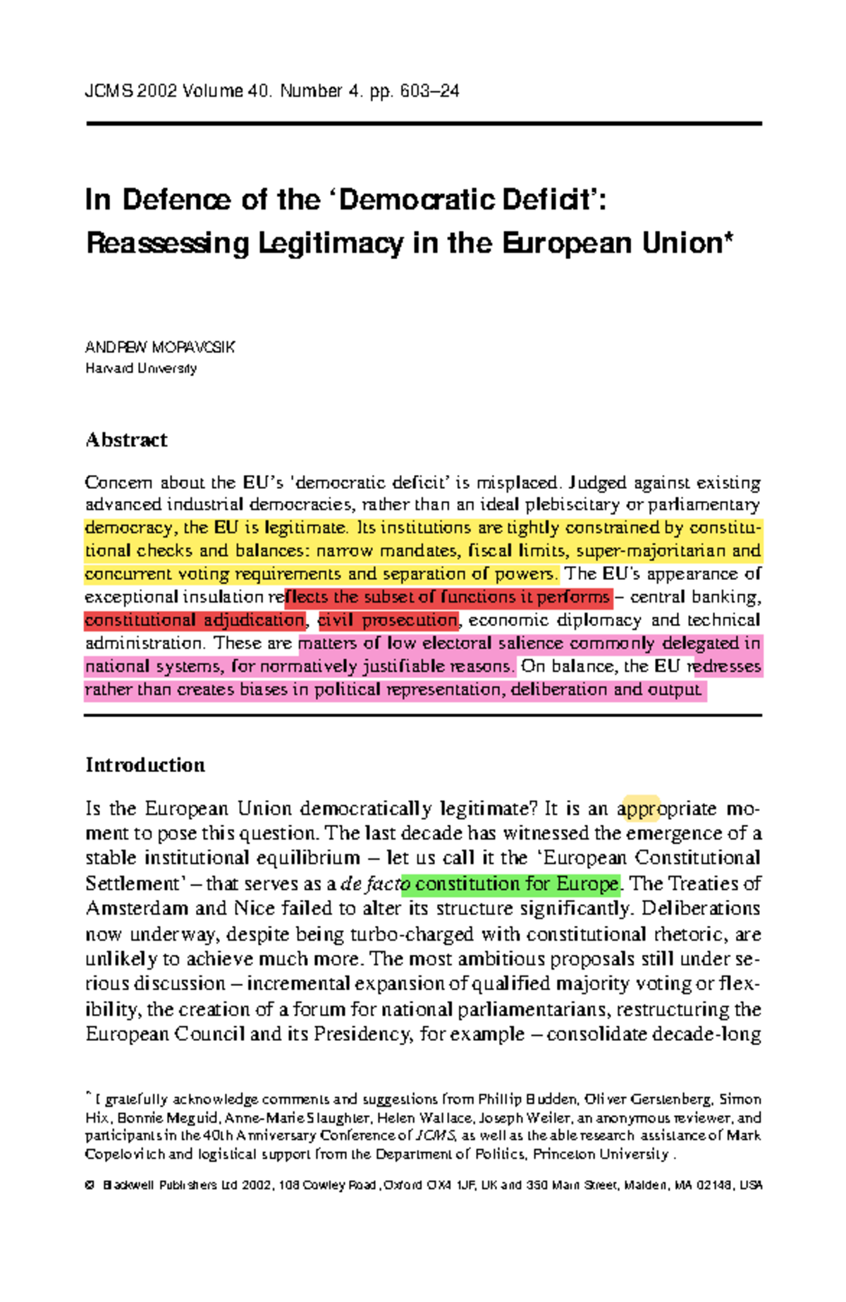 Reassessing Legitimacy: The EU’s Democratic Deficit (JCMS 2002 ...
