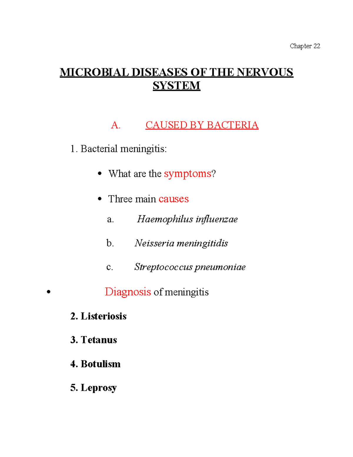 Ch 22 (outline) - Hlsc 124 - MICROBIAL DISEASES OF THE NERVOUS SYSTEM A ...