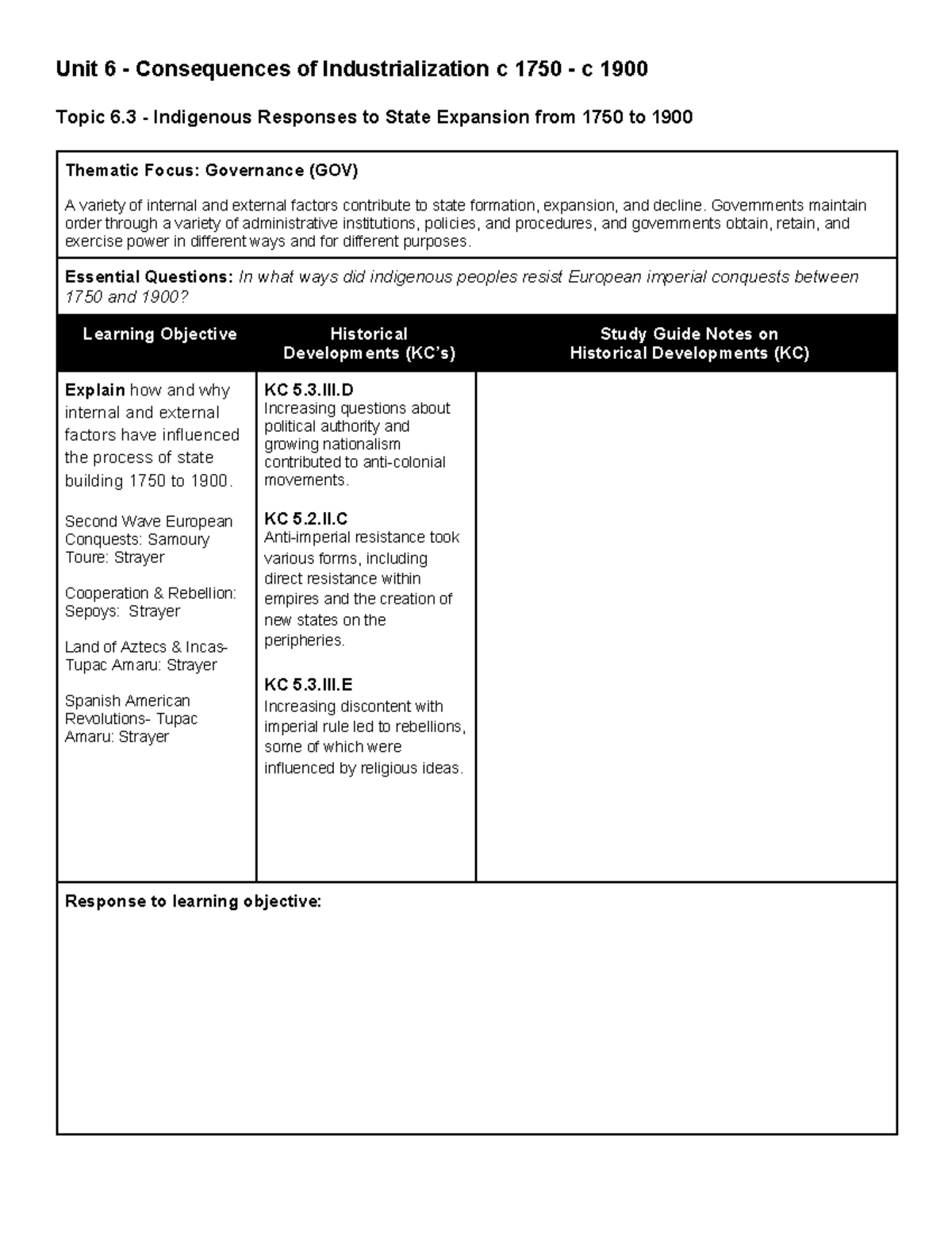 Unit 6.3 Indigenous Resistance to State Expansion 1750-1900 (Study ...