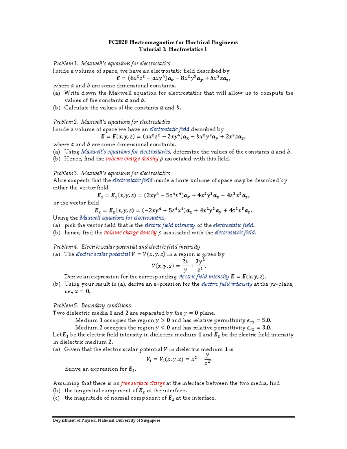 PC2020 Tutorial 1: Electrostatics I Problems and Solutions - Studocu