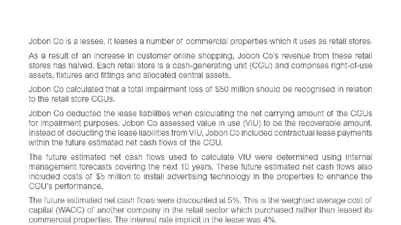 Impairment Analysis of Retail Store CGUs - Jobon Co Case Study - Studocu