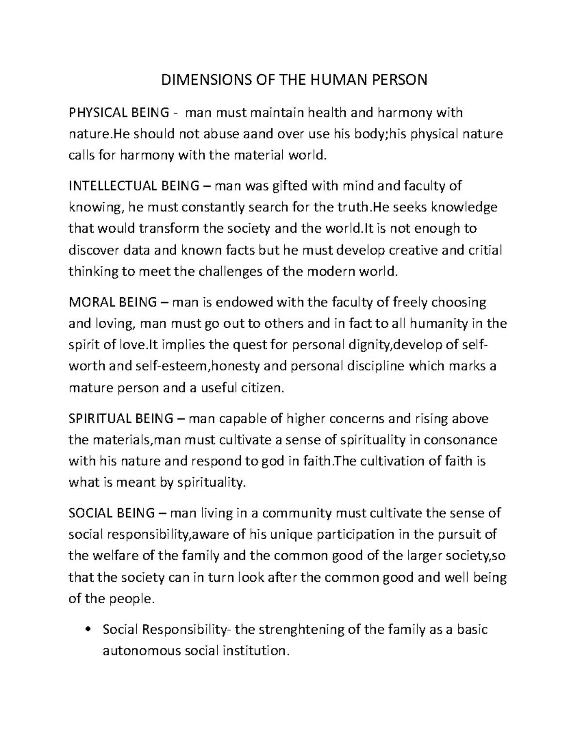 Dimensions of the Human Person: A Holistic Perspective on Development ...