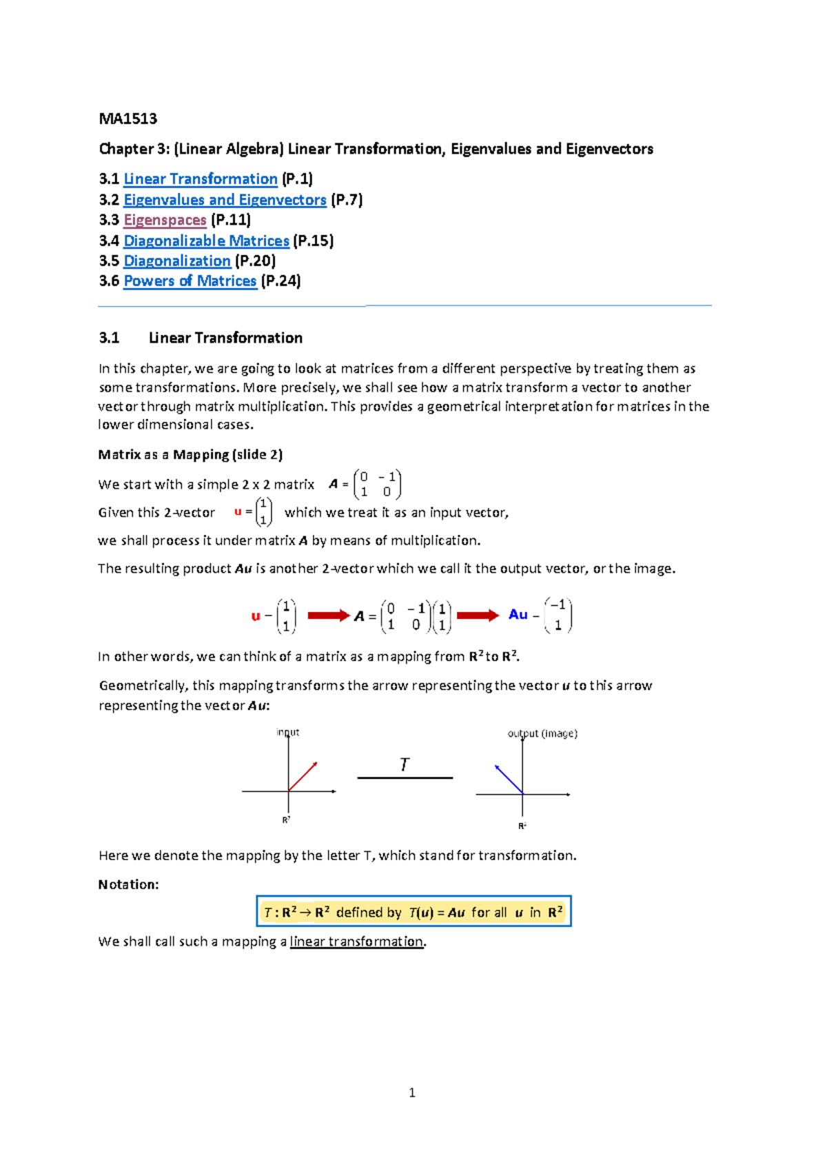 Chapter 3 Lecture Note - MA1513 Linear Algebra with Differential Equations - MA Chapter 3 ...