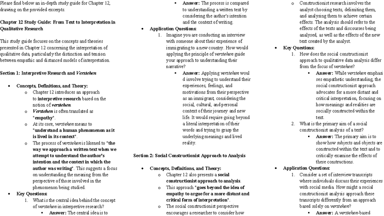 Chapter 12 Study Guide: Qualitative Research Interpretation Cheat Sheet ...