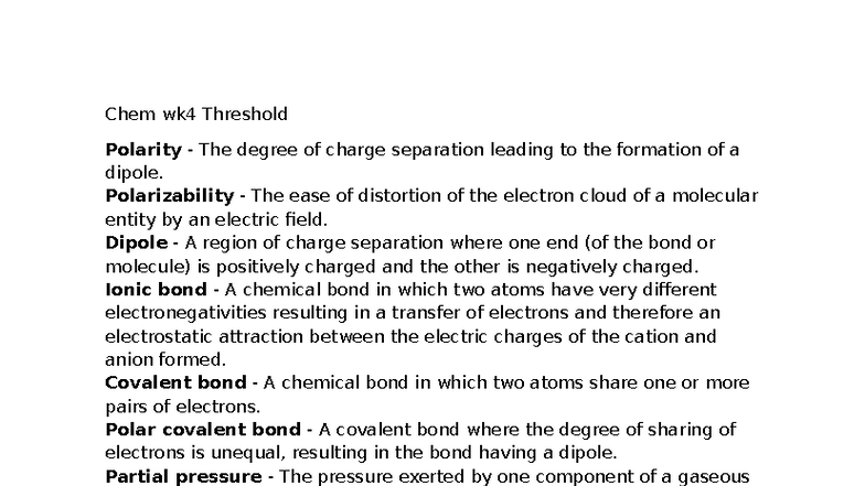 Chem wk4 - Week 4 Lecture Notes on Polarity and Intermolecular Forces ...