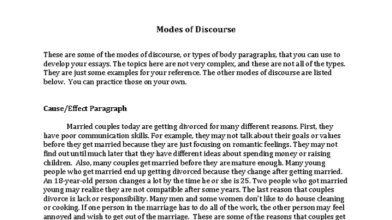 Modes of Discourse: Types of Paragraphs for Essay Development - Studocu
