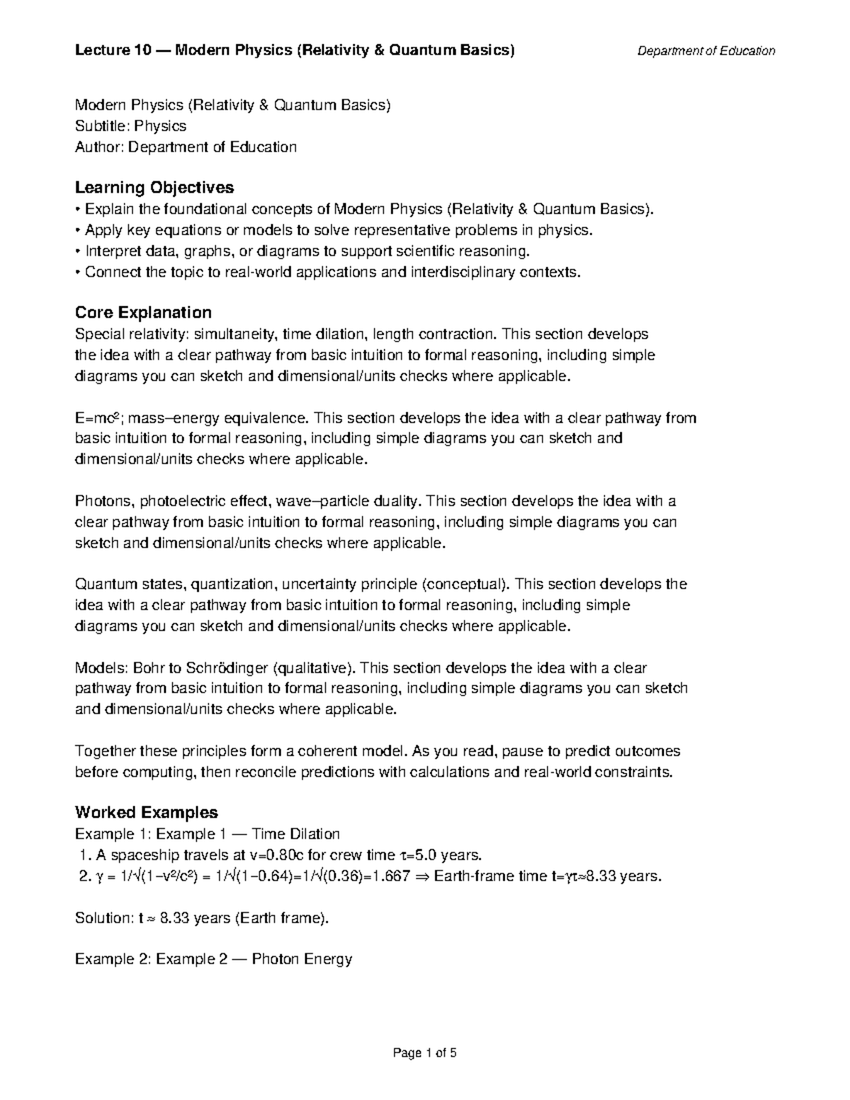 Lecture 10: Modern Physics (Relativity & Quantum Basics) Overview - Studocu