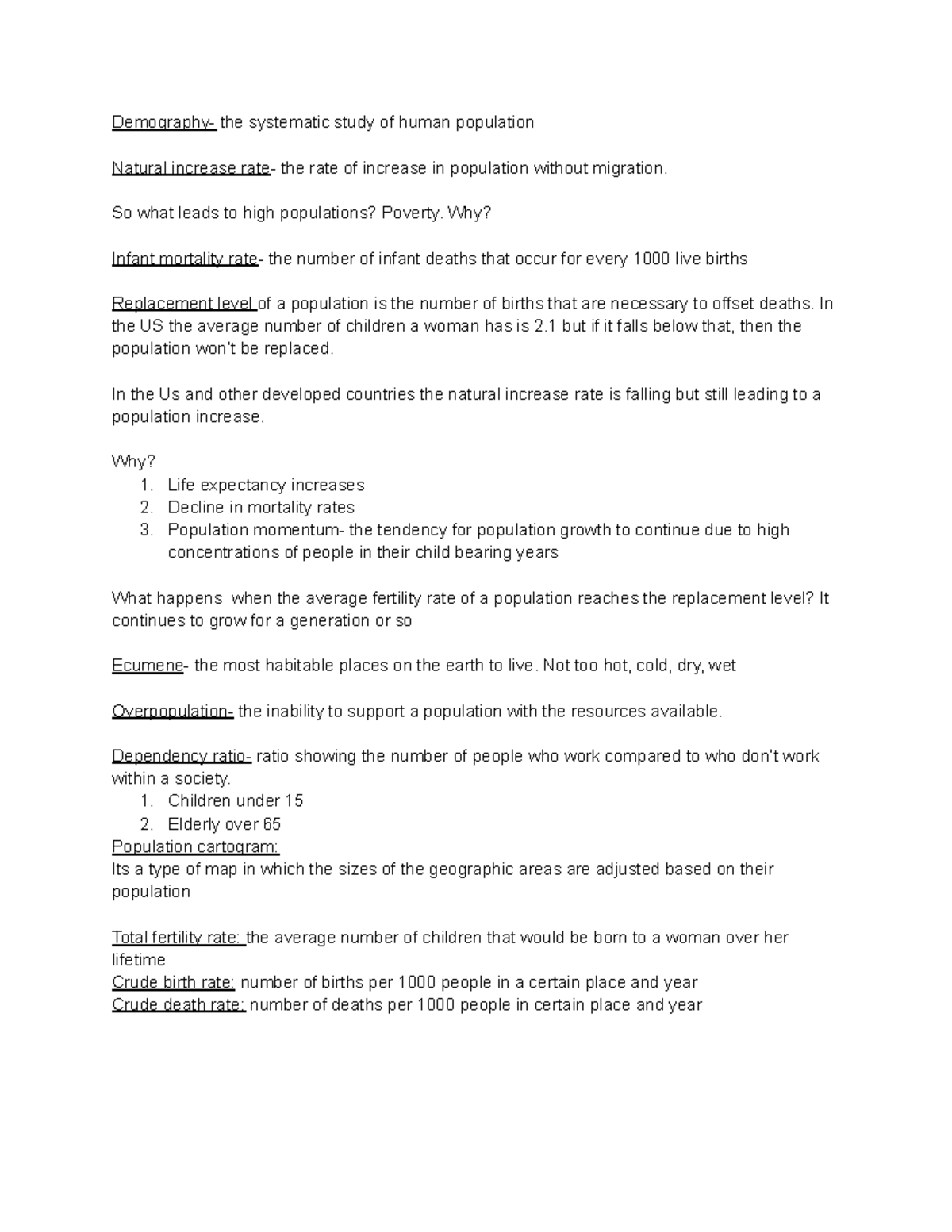 Demography Study Notes: Key Concepts & Definitions on Population ...