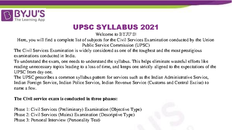 UPSC IAS Syllabus 2021 - Comprehensive Guide for Prelims & Mains - Studocu