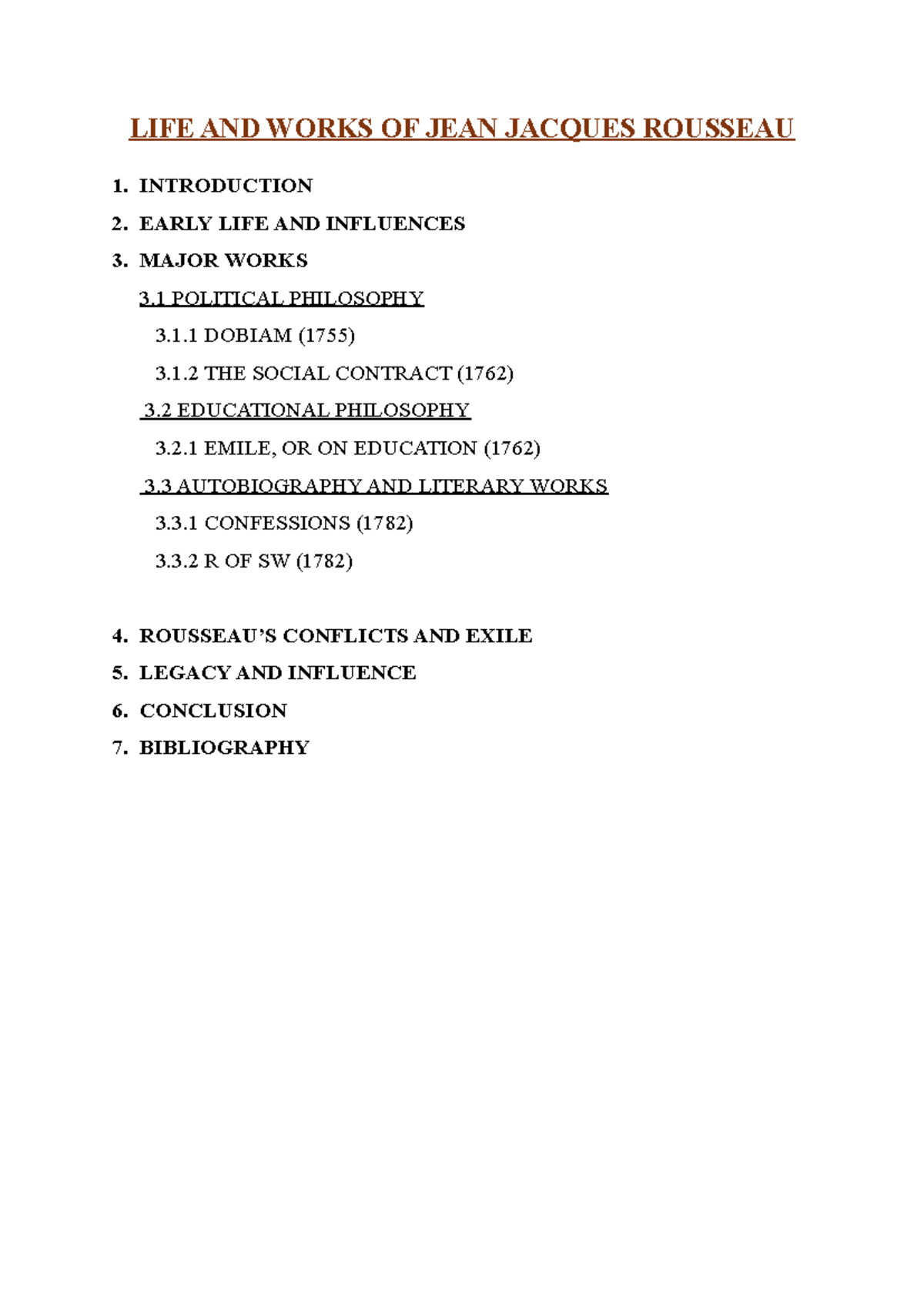 LIFE AND WORKS OF JEAN JACQUES ROUSSEAU: A COMPREHENSIVE STUDY - Studocu