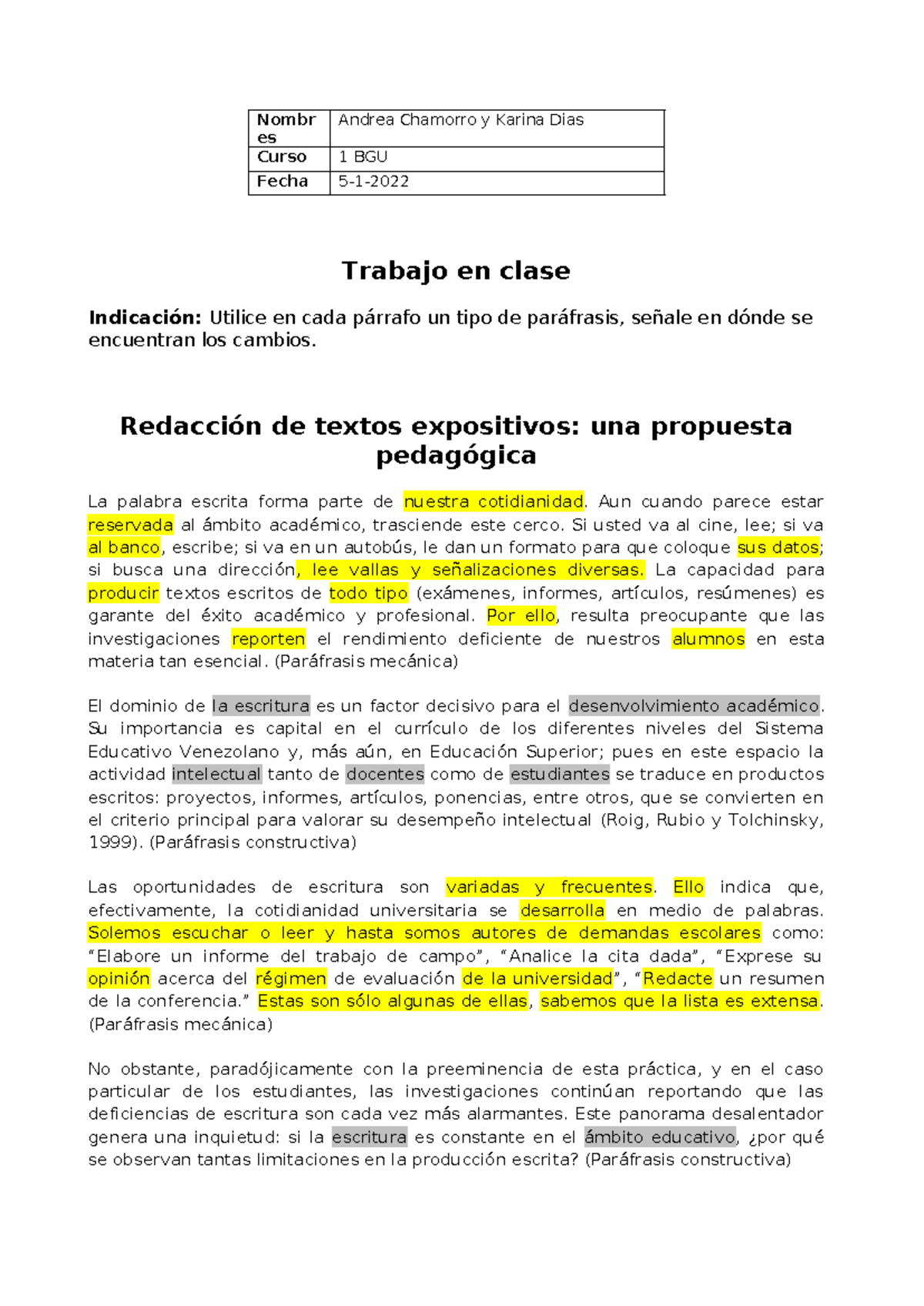 Redacción de Textos Expositivos: Propuesta Pedagógica - 1 BGU - Studocu