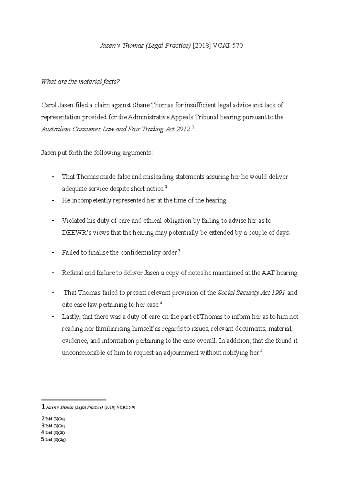 Jasen v Thomas - case file notes - Jasen v Thomas (Legal Practice ...