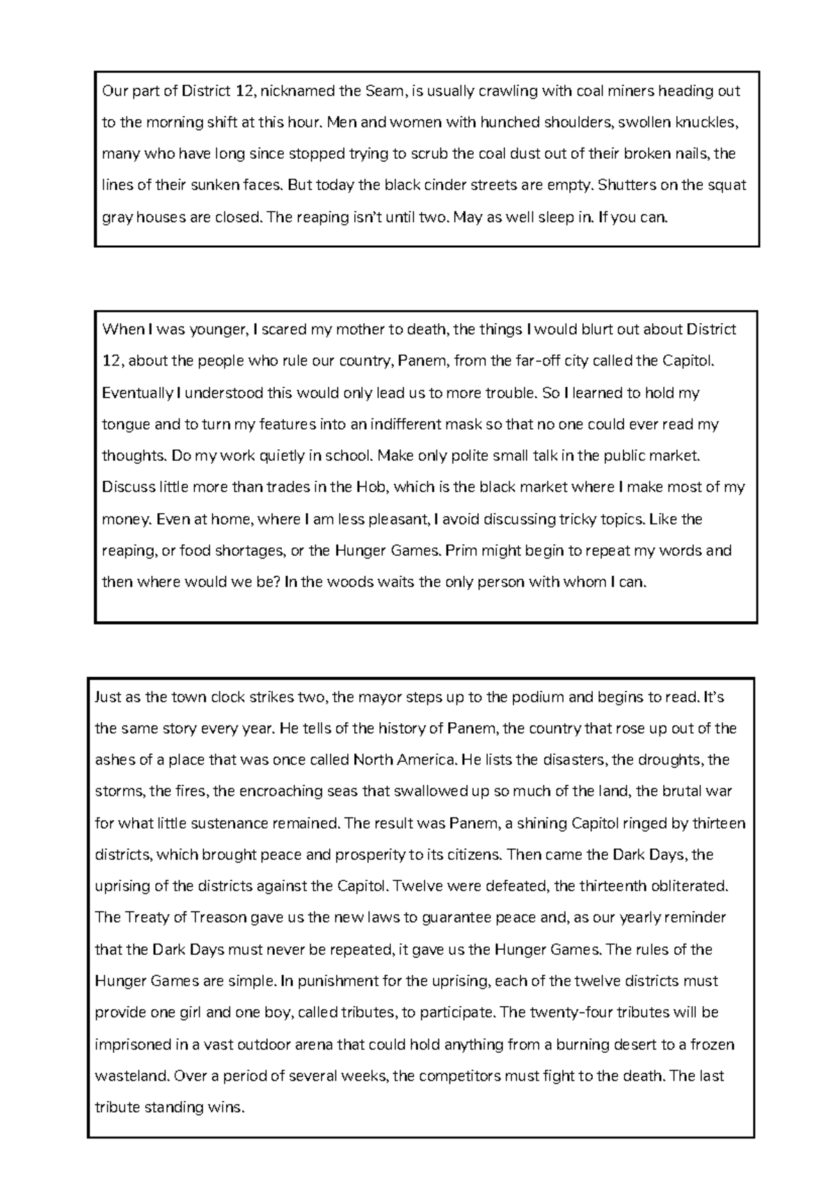 Hunger Games Analysis Extracts from District 12's Perspective - Studocu