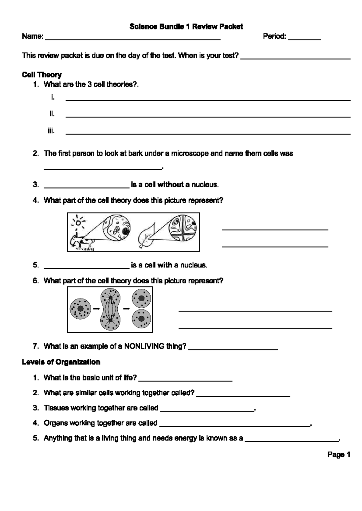 Cell Theory Review Packet - Science Unit Exam Preparation - Studocu