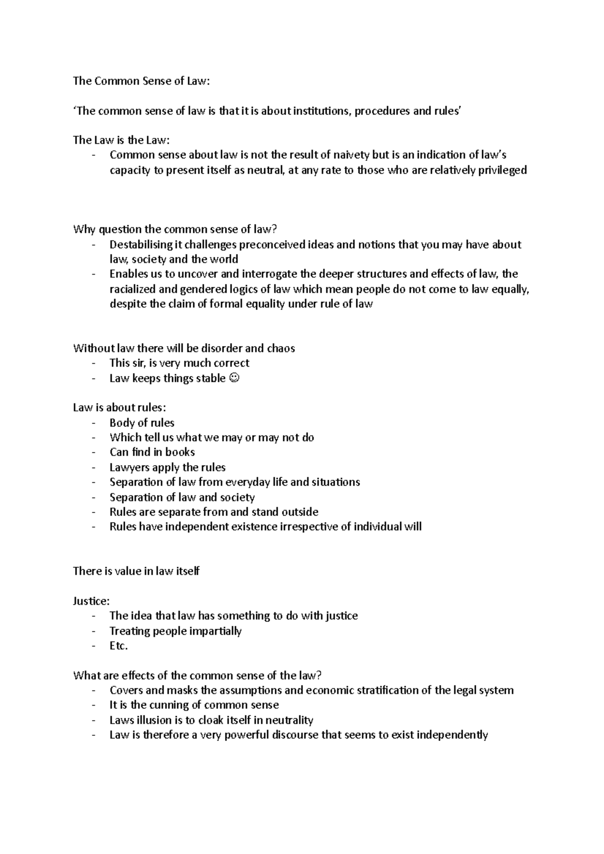 Lecture 7 - The Common Sense of Law - The Common Sense of Law: ‘The ...