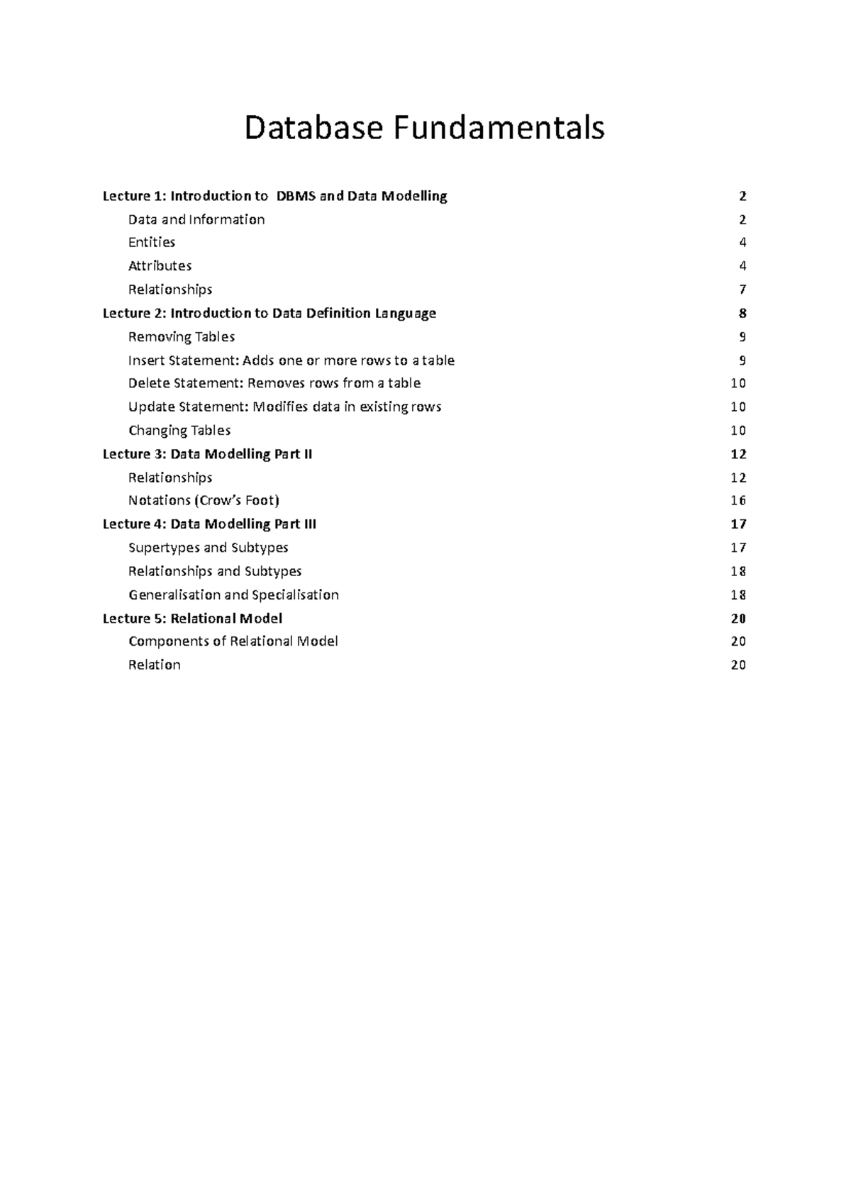 Database Fundamentals Notes - Database Fundamentals Lecture 1 ...