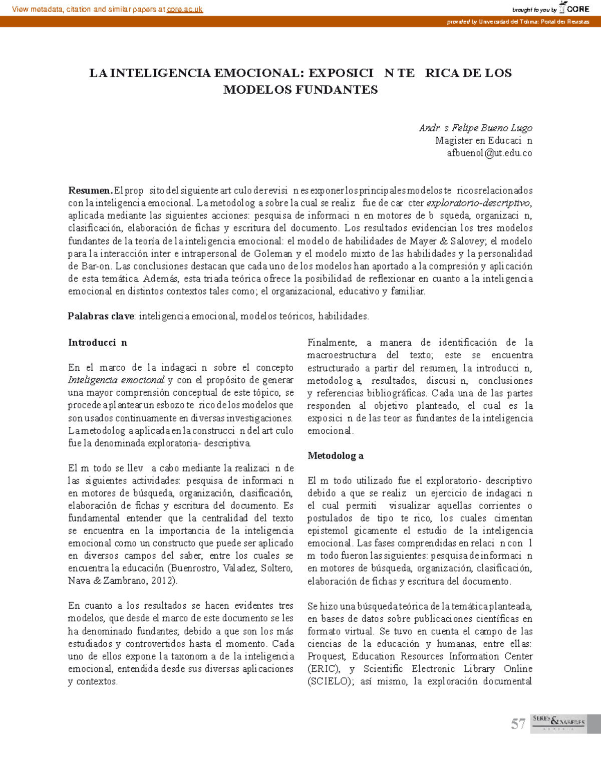 LA INTELIGENCIA EMOCIONAL: MODELOS TEÓRICOS FUNDAMENTALES EN EDUCACIÓN - Studocu