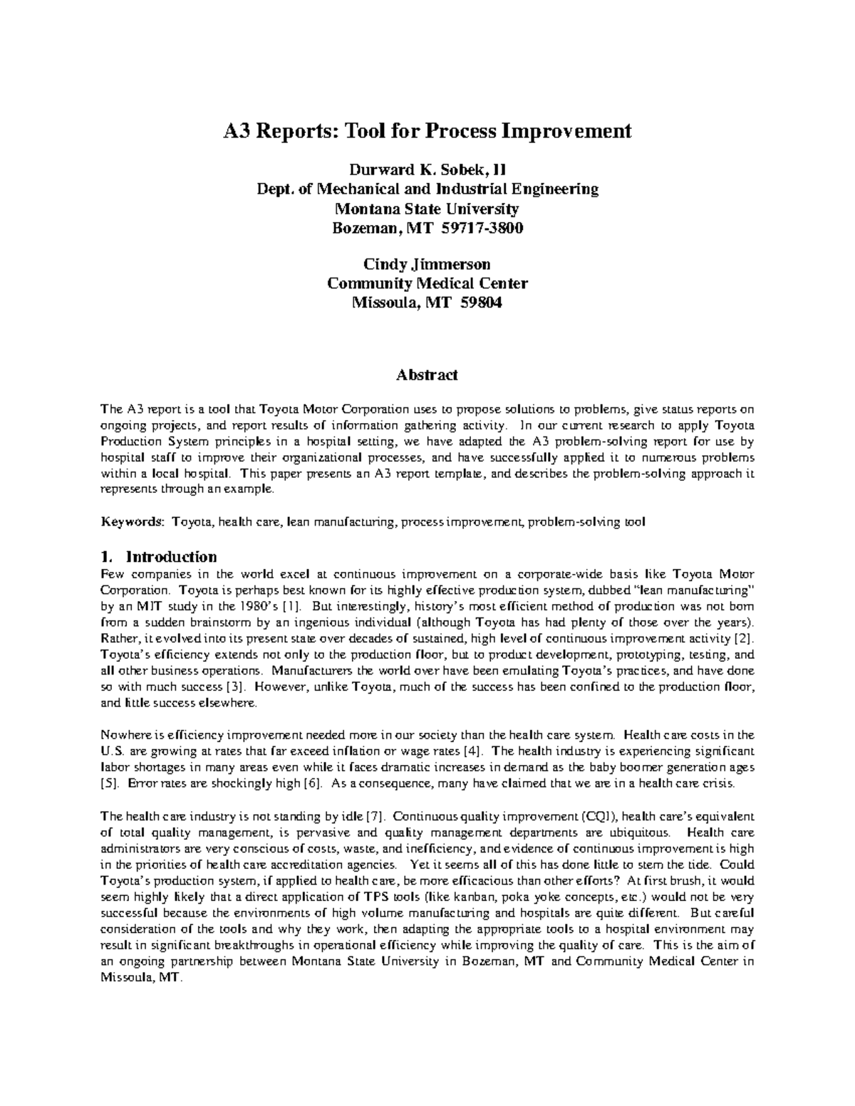 A3 Reports for Process Improvement in Healthcare: Insights from Toyota ...