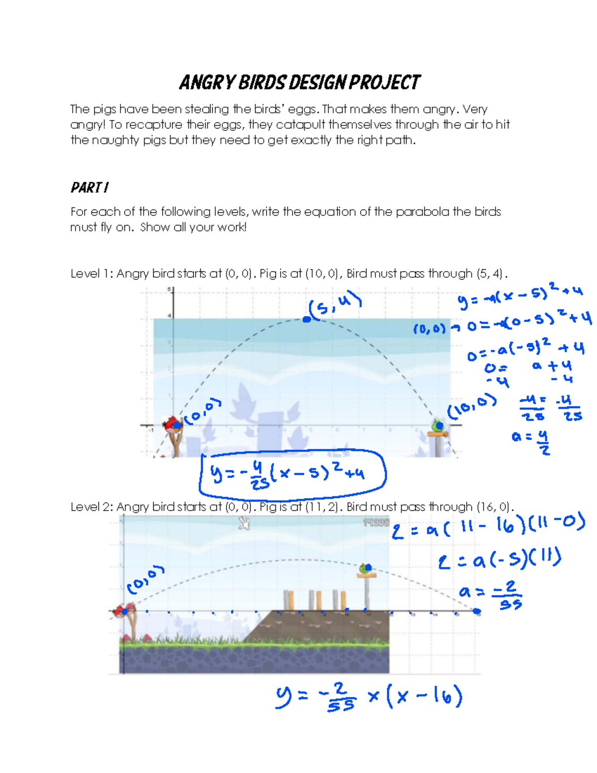 Angry Birds Design Project: Parabola Equations for Levels - Studocu