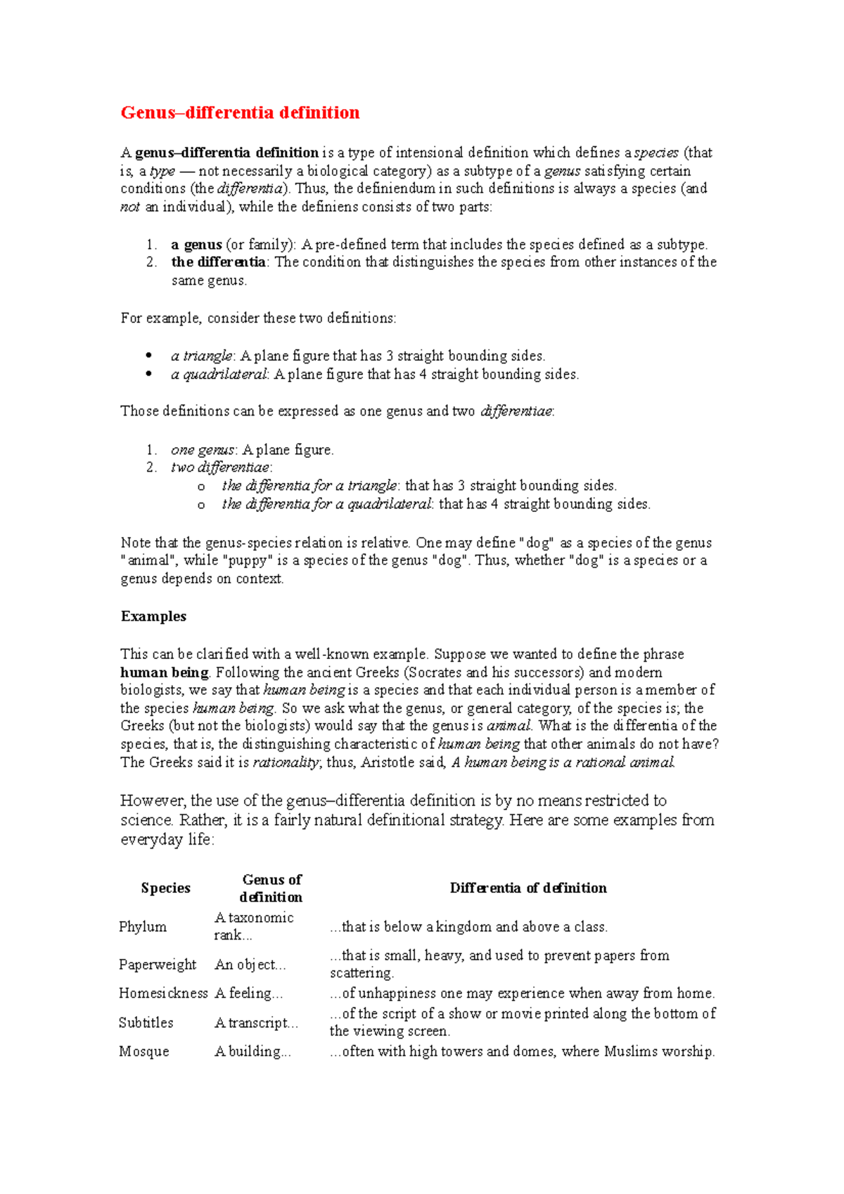 (03) Understanding Genus-Differentia Definitions Explained - Studocu