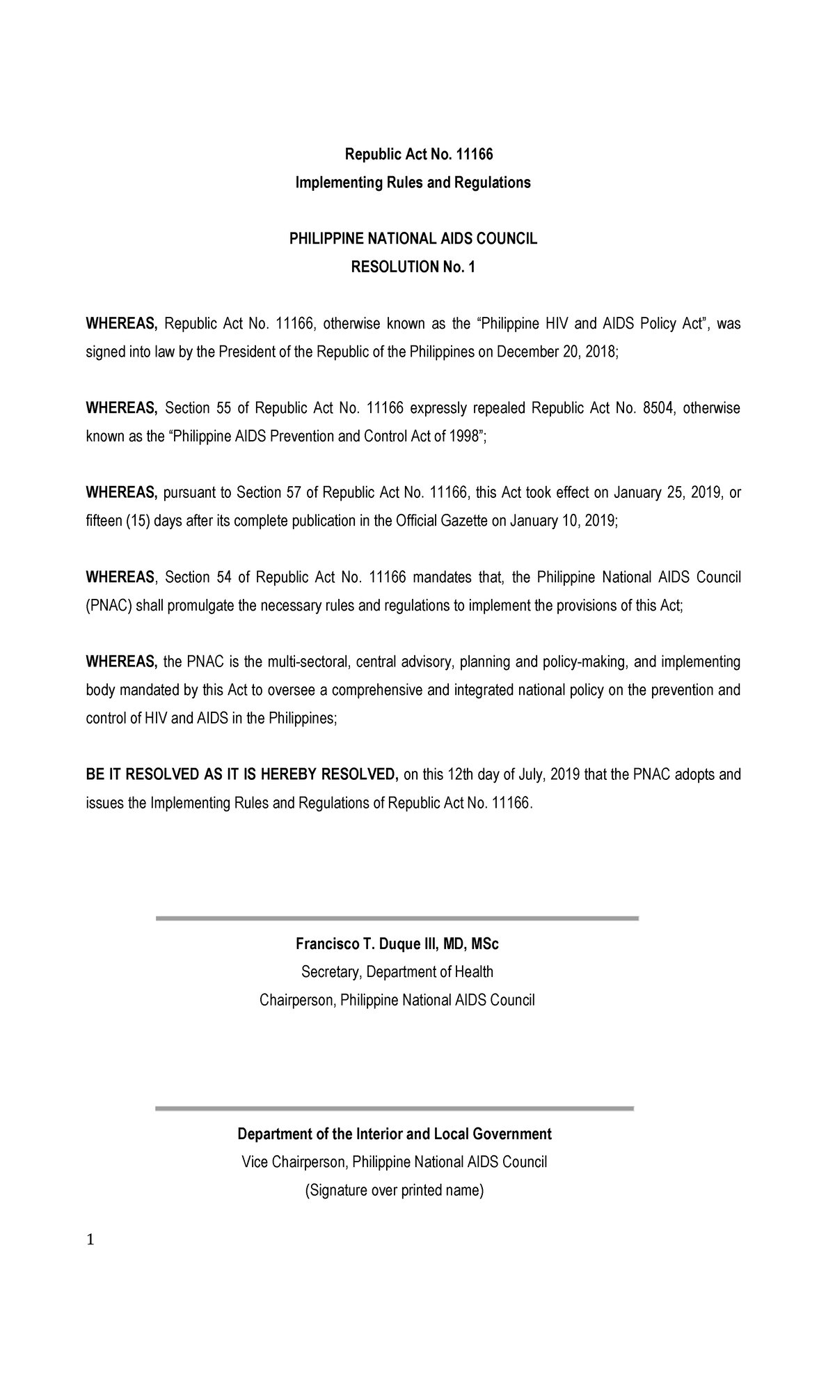 Final Implementing Rules & Regulations of RA 11166 - July 2019 - Studocu