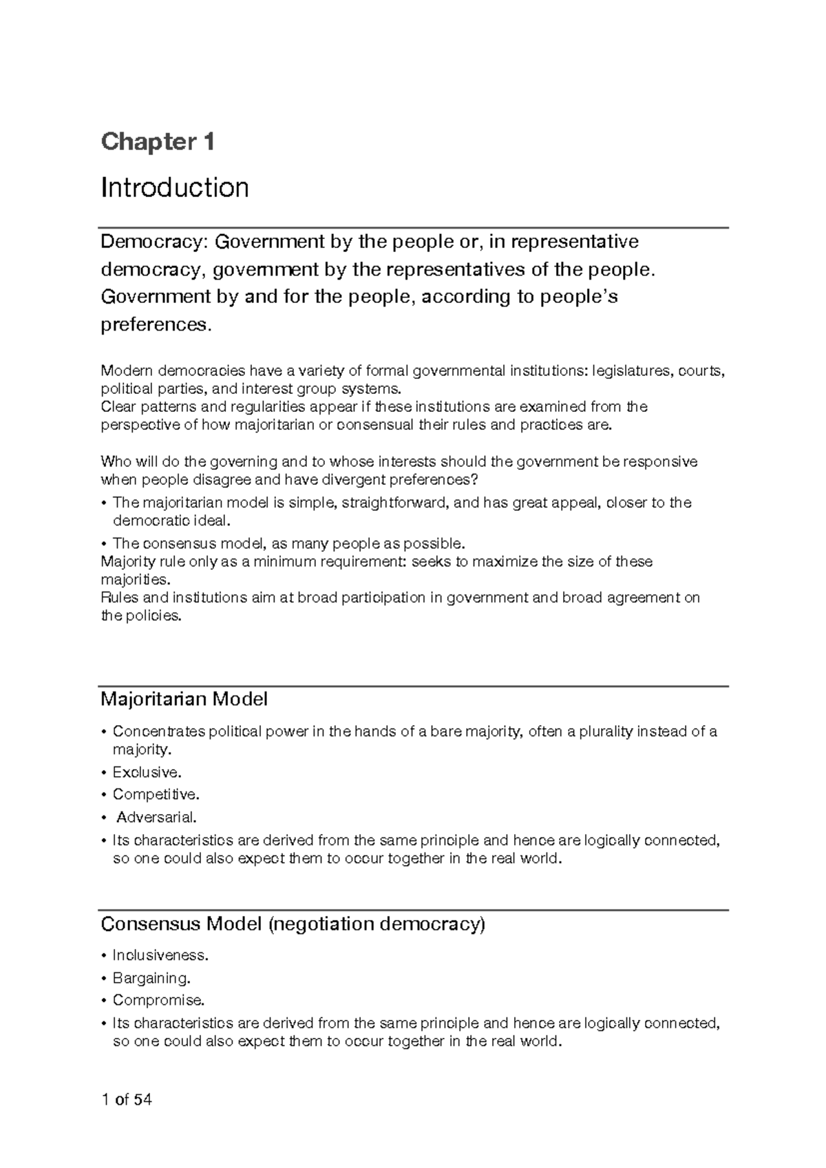 CPS IPLE Summary: Patterns of Democracy - Majoritarian vs. Consensus ...