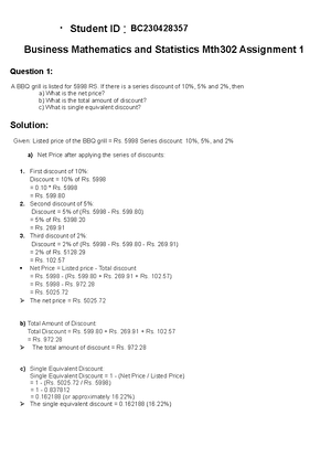 Mth302 - grand quiz - BUSINESS MATHEMATICS AND STATISTICS – MTH302 (GRAND QUIZ) For the - Studocu
