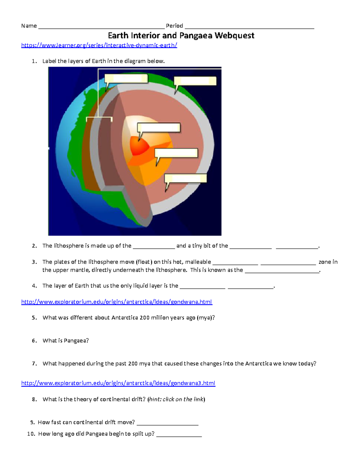 Pangaea Webquest Lab: Tectonic Plates & Earth's Layers Study - Studocu